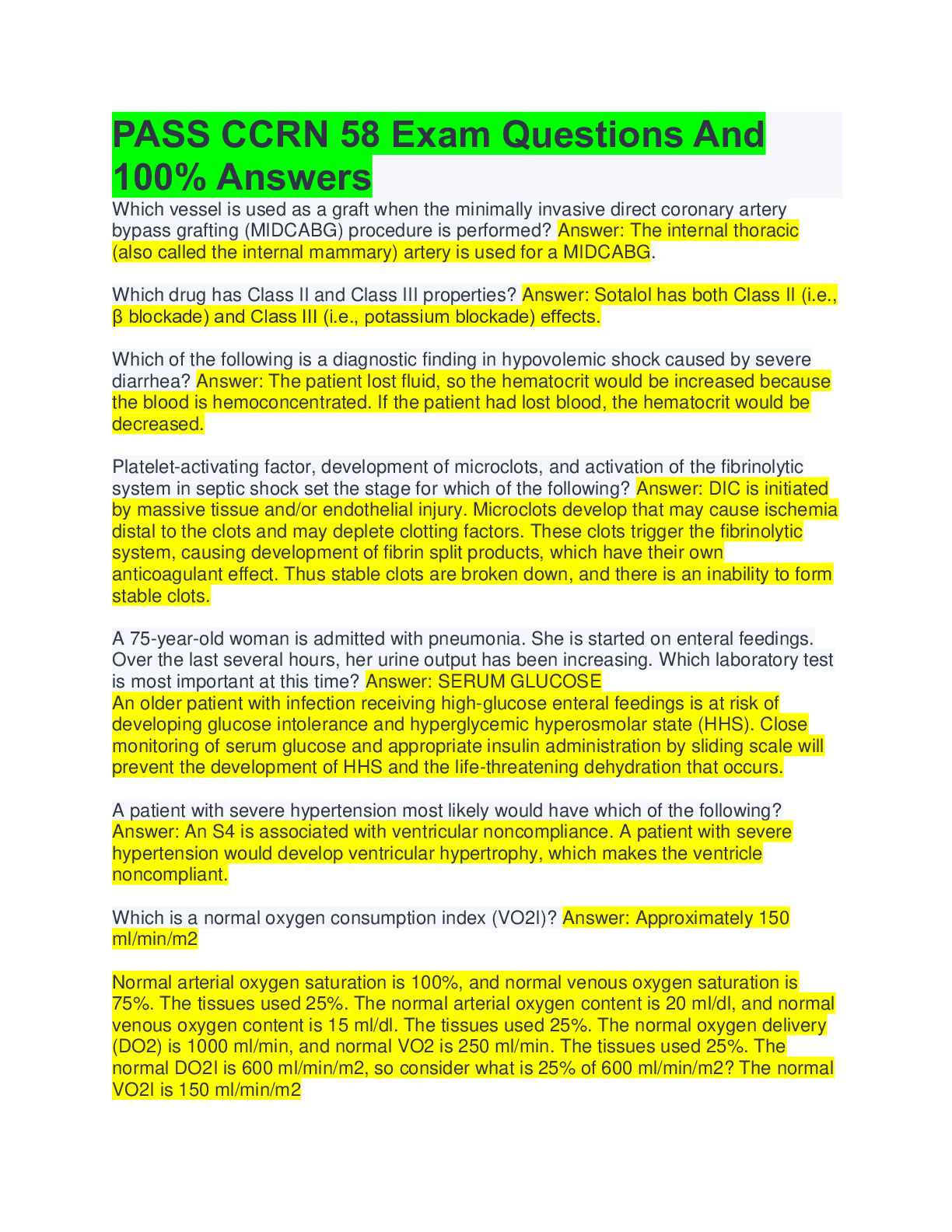 PASS CCRN 58 Exam Questions And 100% Answers – Scholarfriends ...