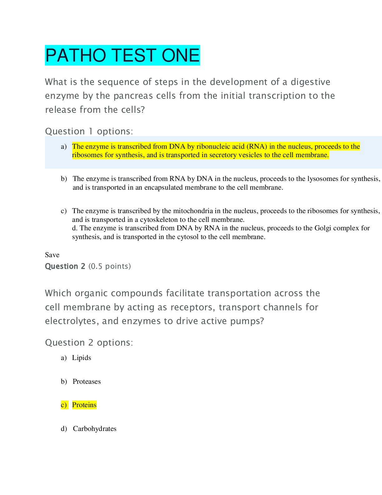 PATHO TEST ONE - Scholarfriends