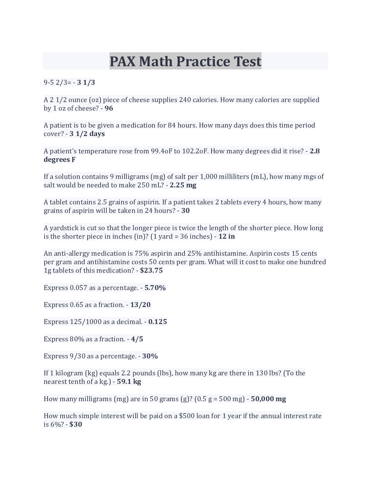 PAX Math Practice Test Questions And Answers - Scholarfriends