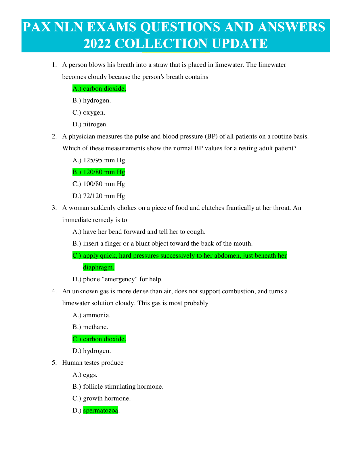 PAX Science NLN Exams collection 2022, Questions and Answers| 100% ...