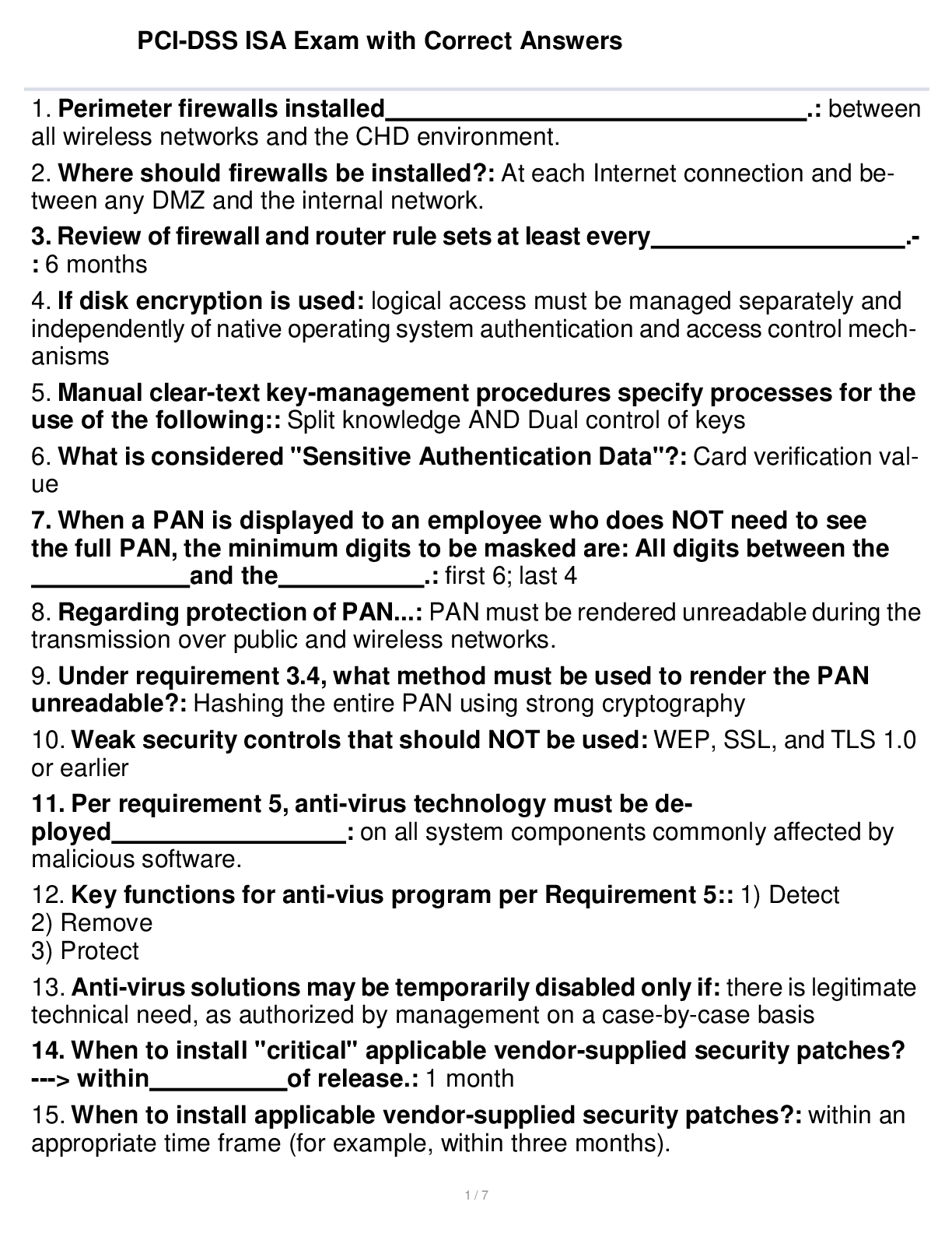 PCI-DSS ISA Exam 2022 with complete solution - Scholarfriends