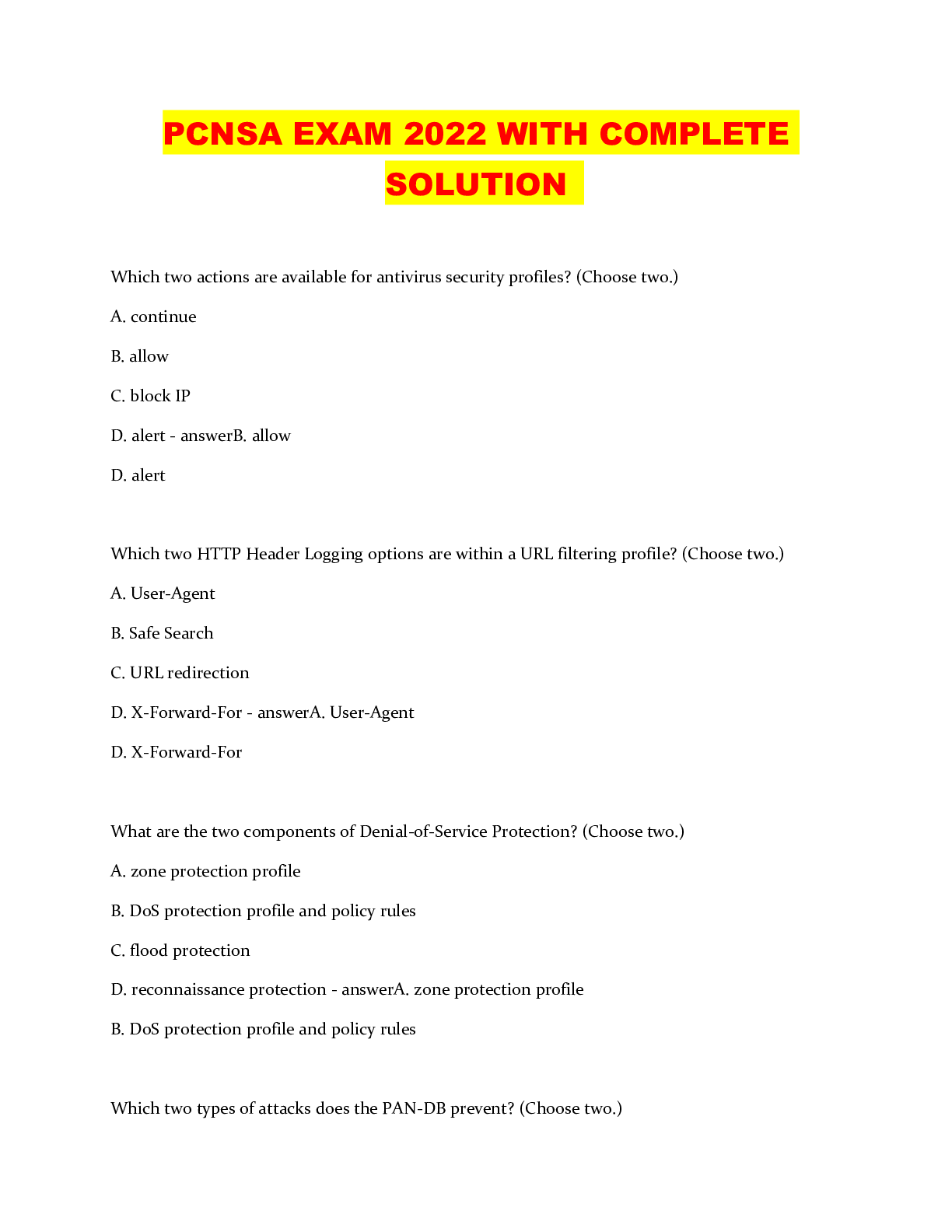 PCNSA EXAM 2022 WITH COMPLETE SOLUTION – Scholarfriends - Scholarfriends