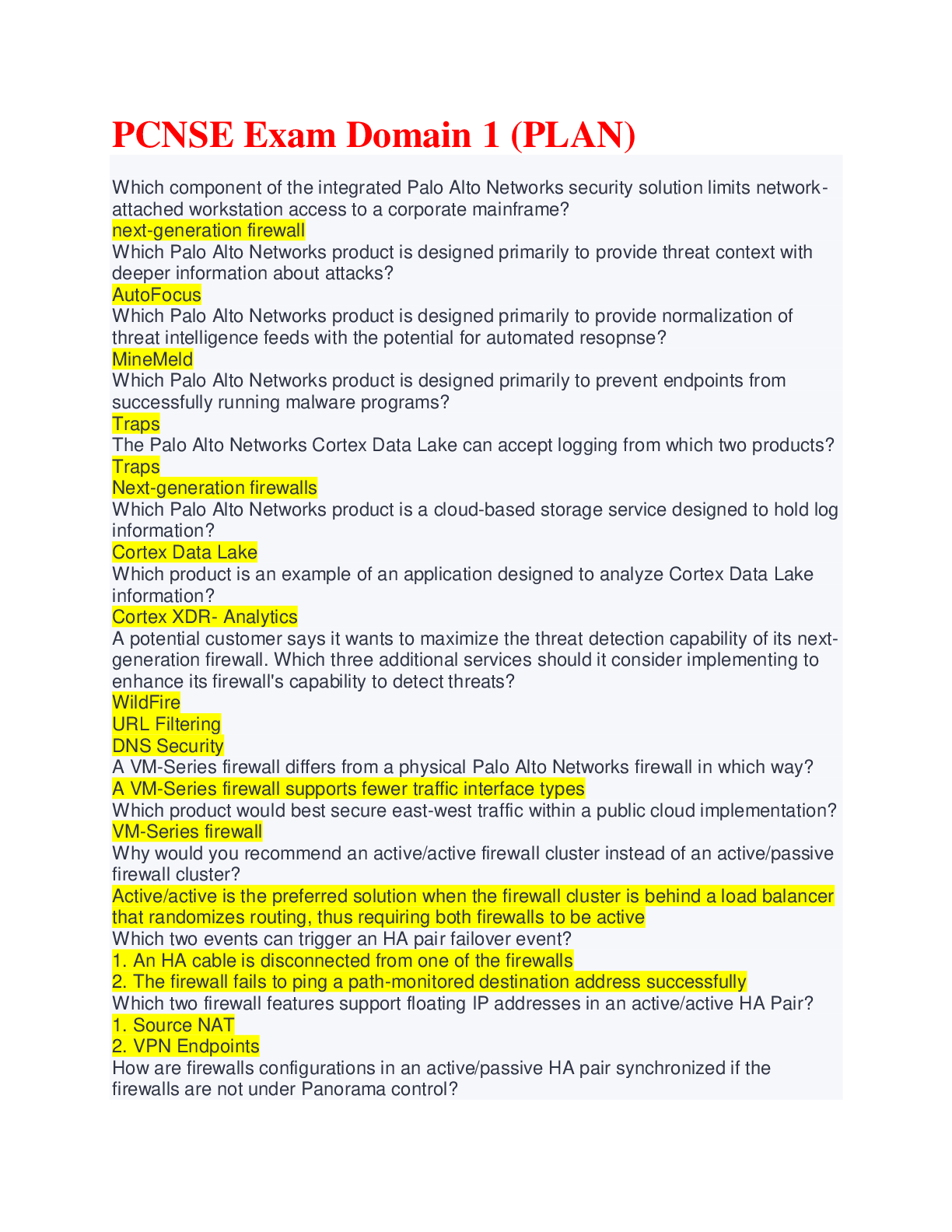 PCNSE Exam Domain 1 (PLAN) Exams Questions with Verified Answers ...