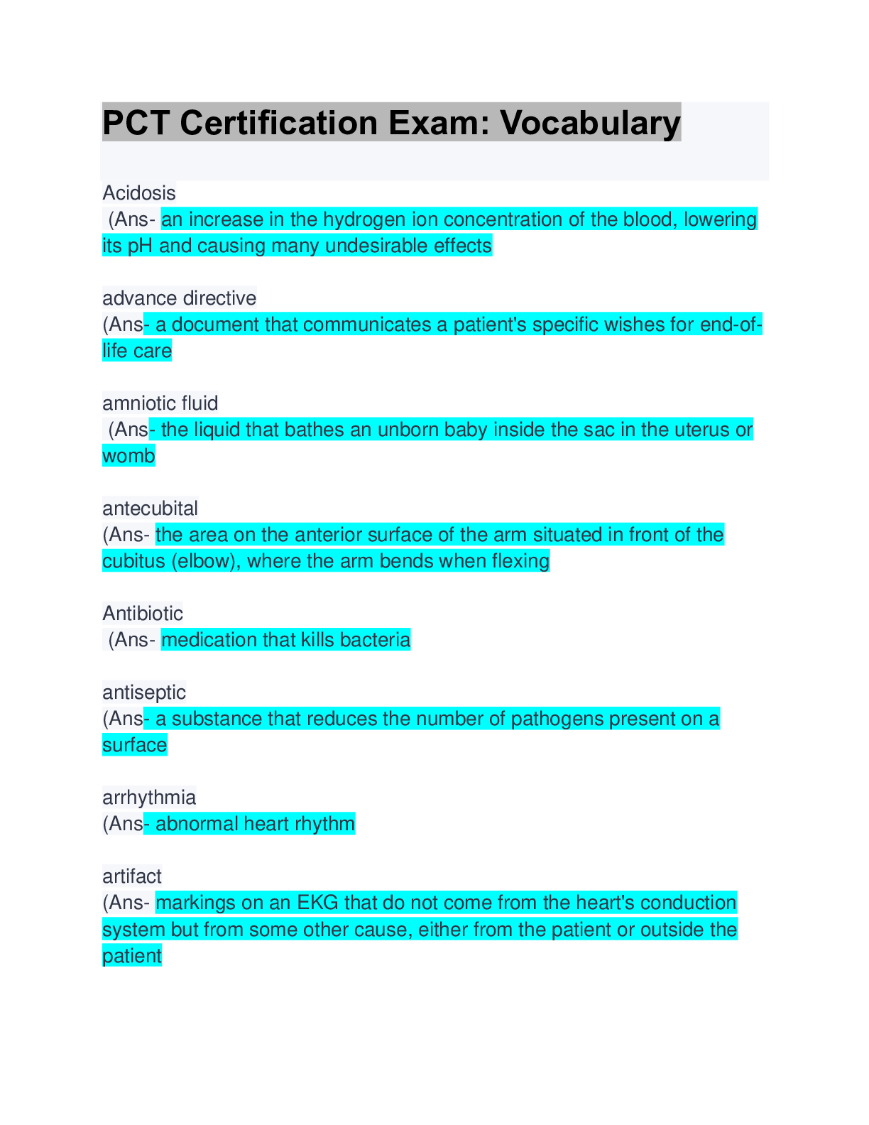 PCT Certification Exam: PCT Certification Exam Vocabulary: Solved ...