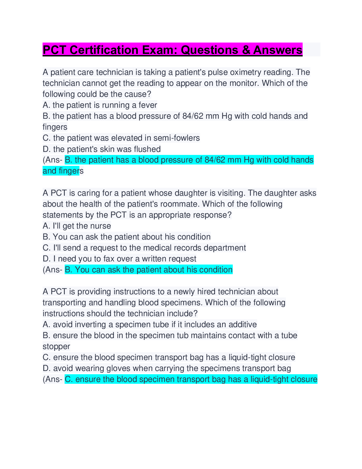 PCT Certification exam: Questions & Answers: Latest Updated : A+ Guide ...