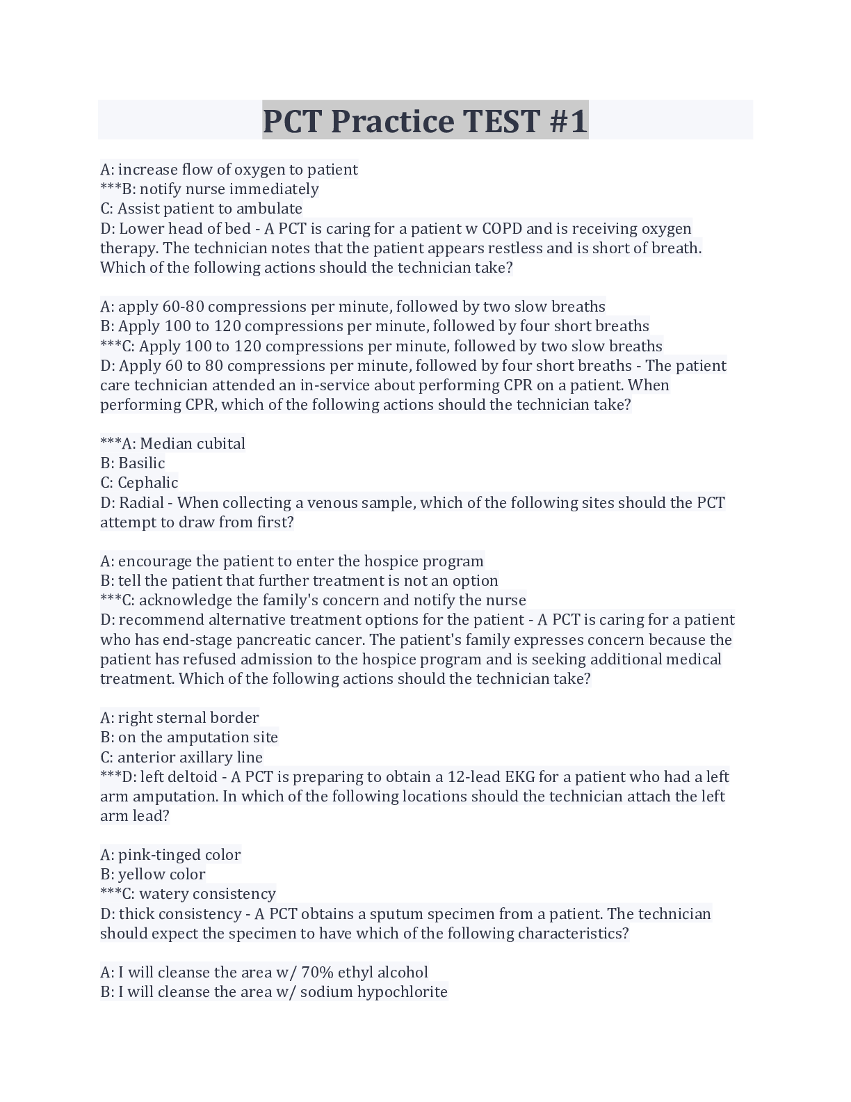 PCT Practice TEST #1 | 120 Questions with 100% Correct Answers ...