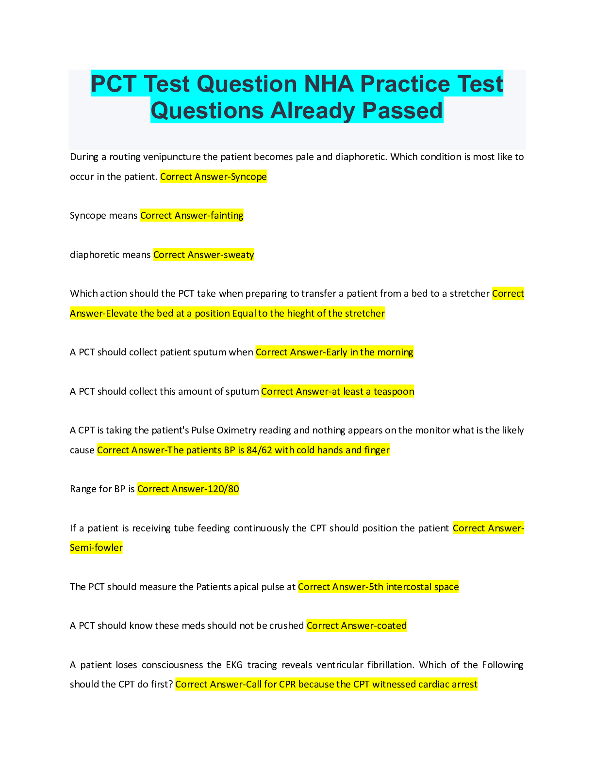 PCT Test Question NHA Practice Test Questions Already Passed ...