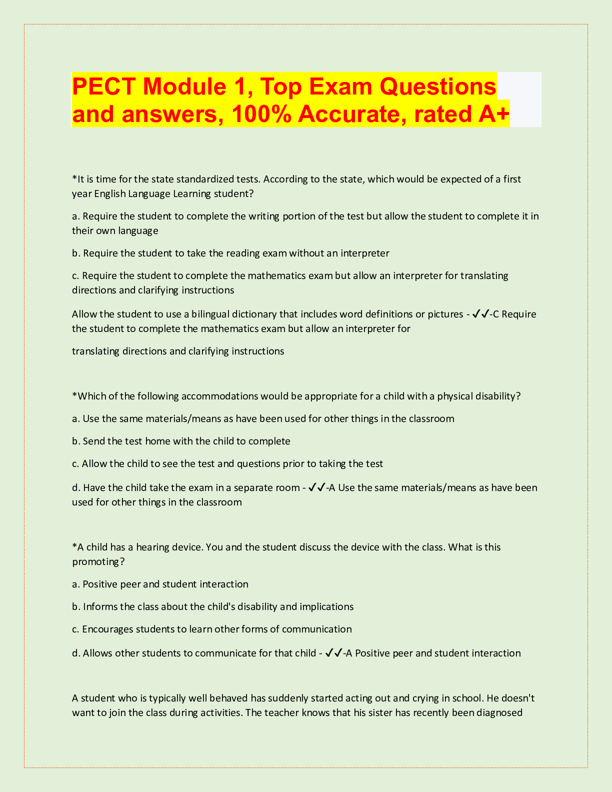 PECT Module 1, Top Exam Questions and answers, 100% Accurate, rated A+ ...