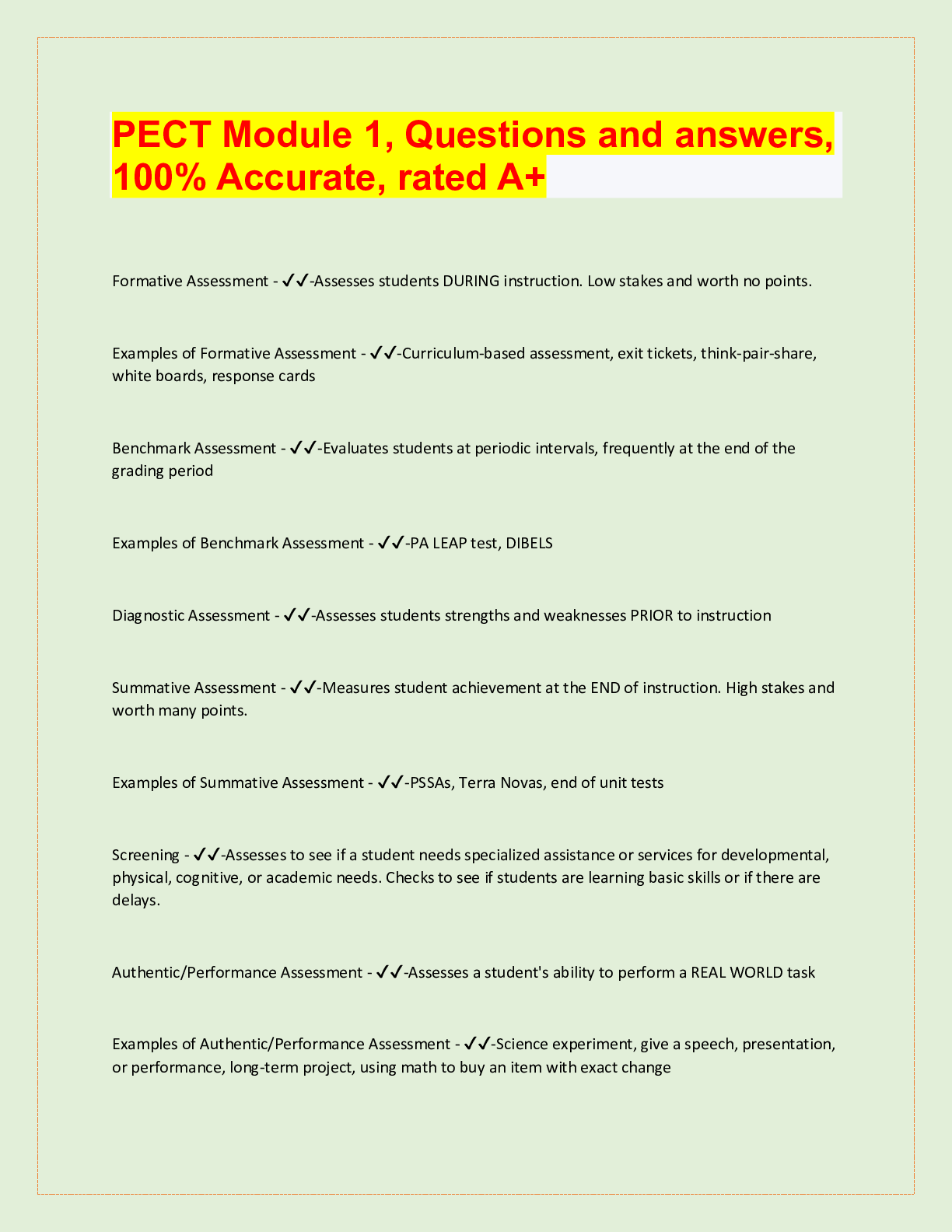 PECT Module 1, Questions and answers, 100% Accurate, rated A+ ...