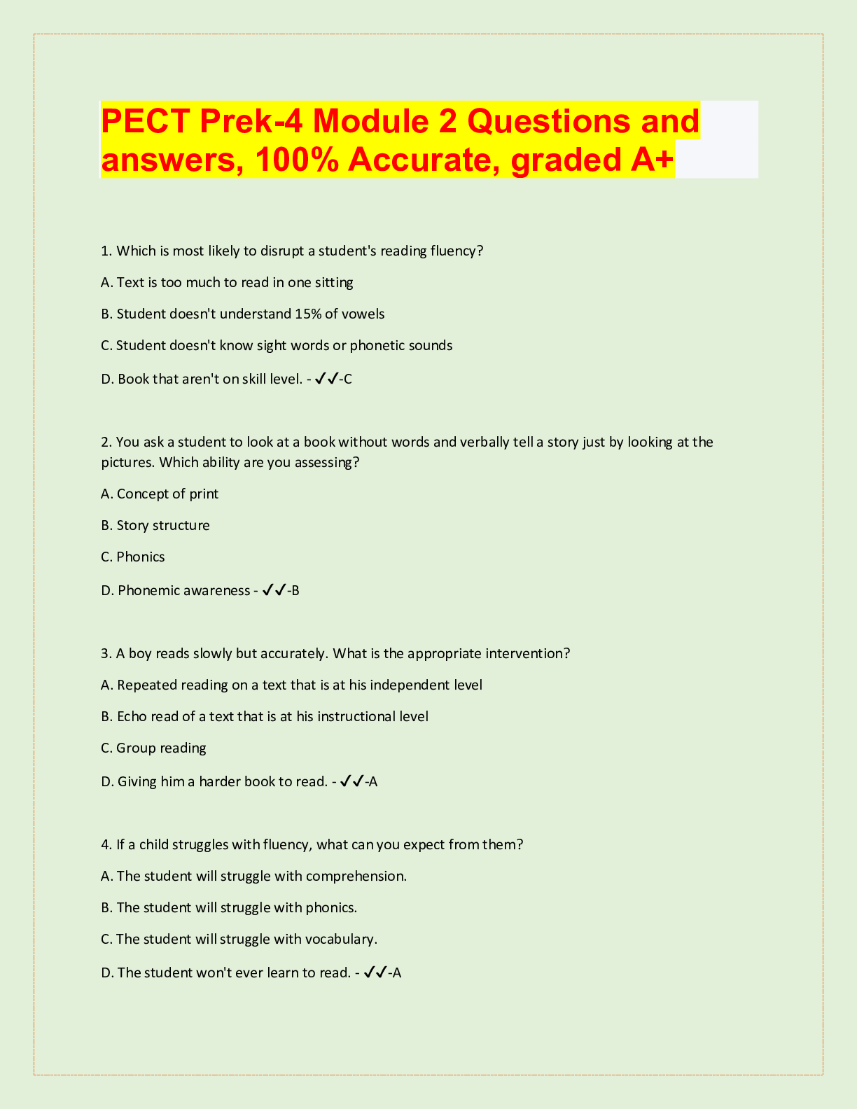 PECT Prek-4 Module 2 Questions and answers, 100% Accurate, graded A+ ...