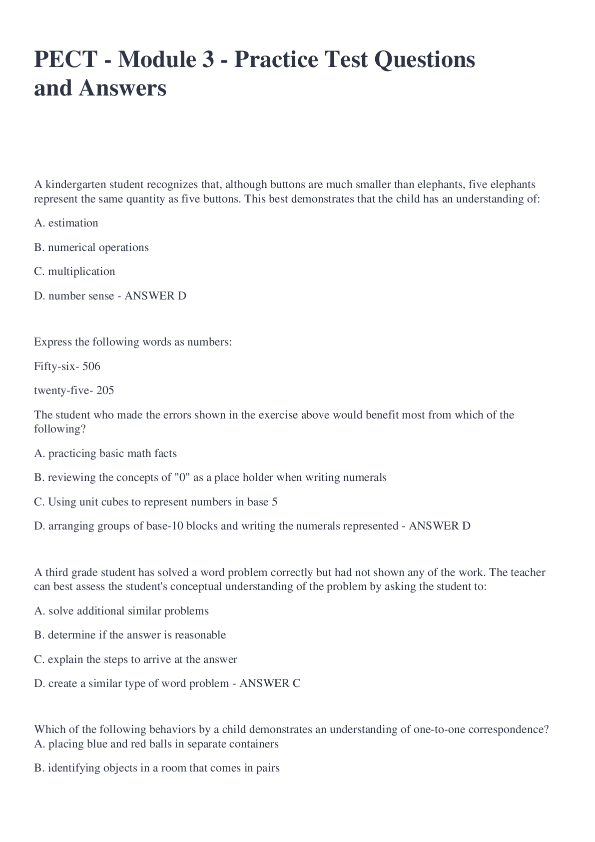 PECT - Module 3 - Practice Test Questions and Answers - Scholarfriends