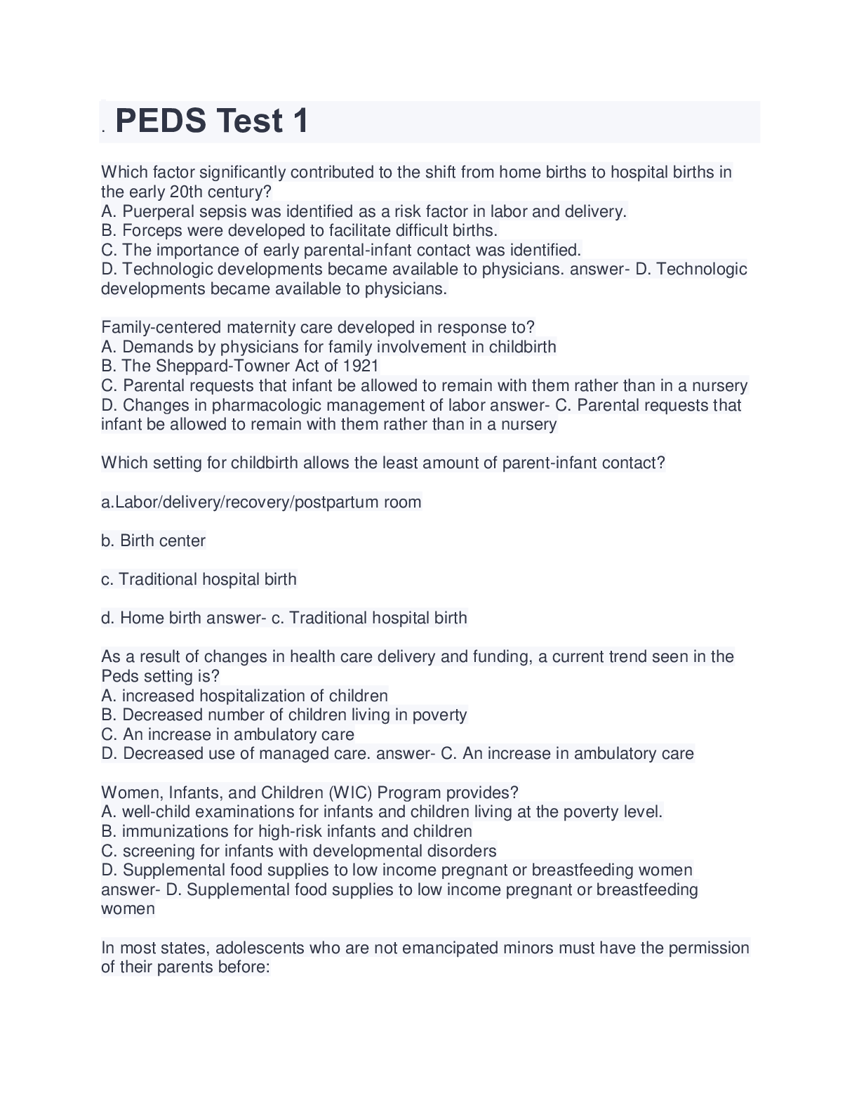 PEDS Test 1 - Scholarfriends