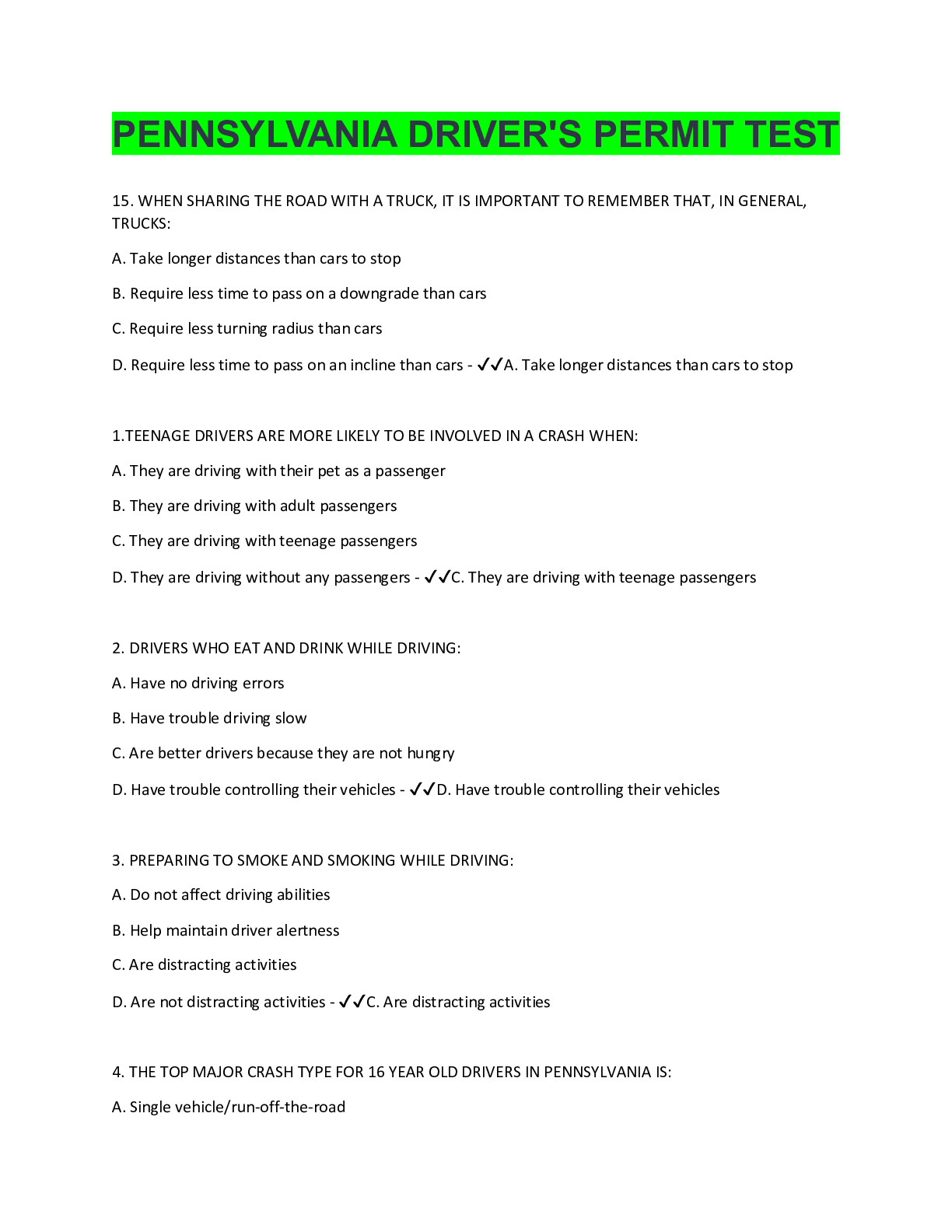 PENNSYLVANIA DRIVER'S PERMIT TEST 2022 – Scholarfriends - Scholarfriends