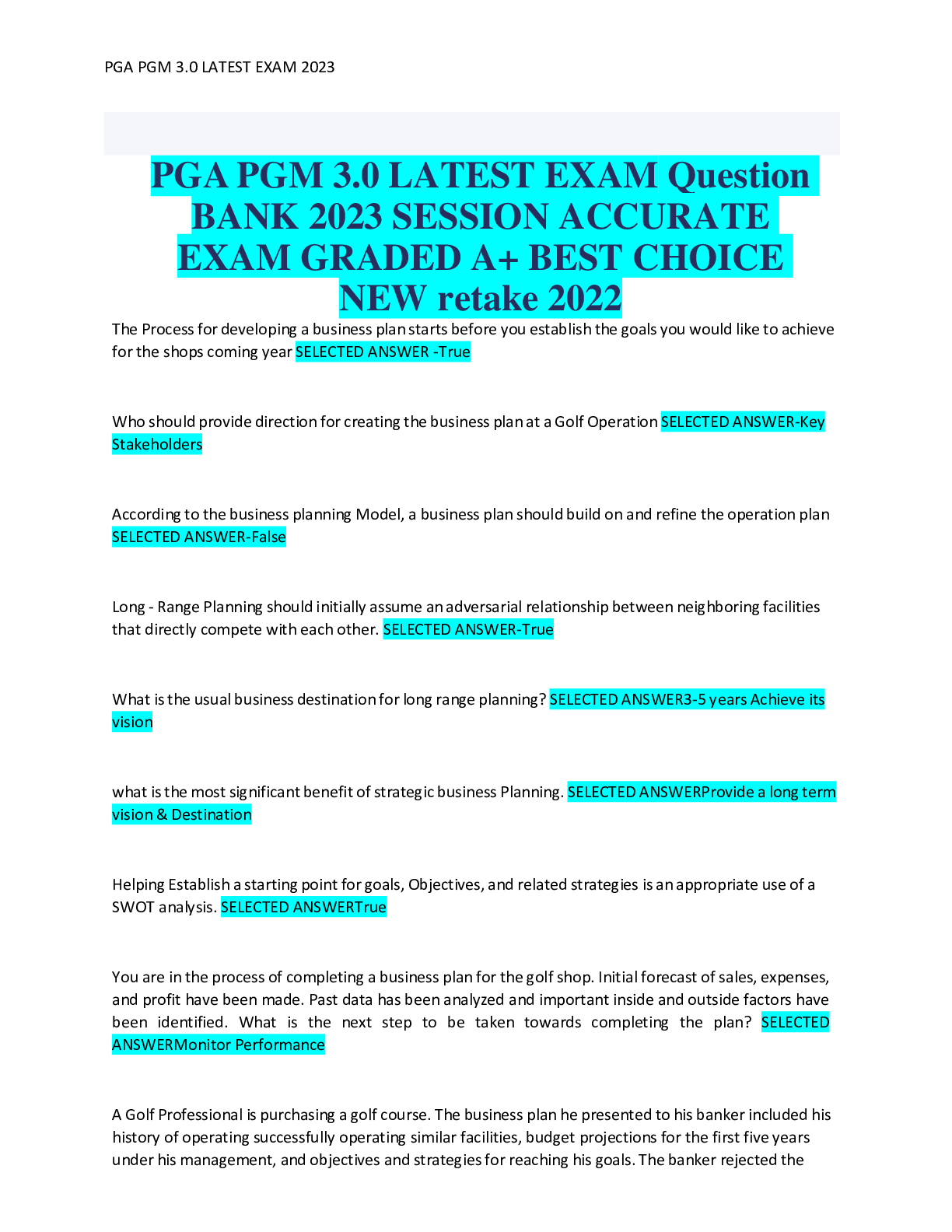 PGA PGM 3.0 Level 1 Test exam 2022/2023 with 100% correct answers ...