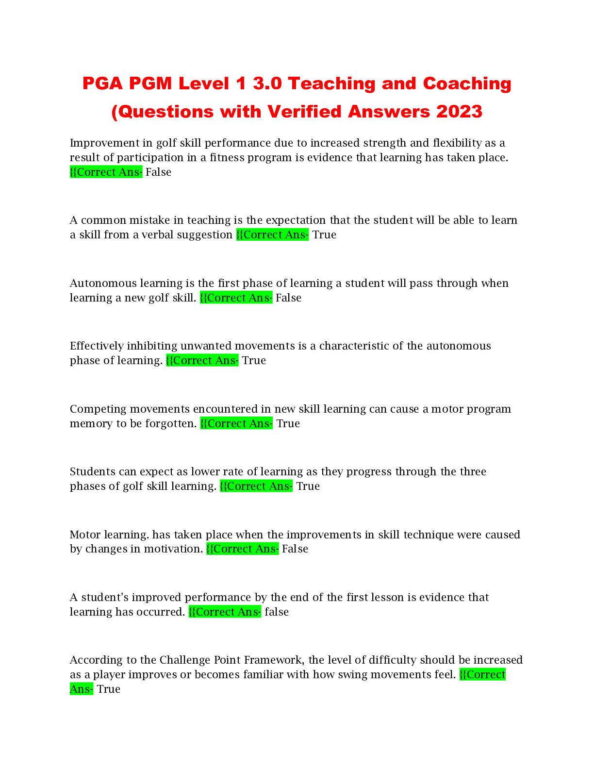 PGA PGM Level 1 3.0 Teaching and Coaching (2023/2024) Complete ...