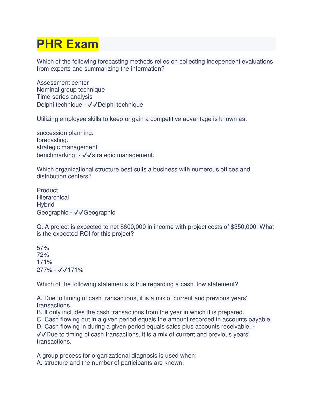 PHR Exam | 50 Questions with 100% Correct Answers - Scholarfriends