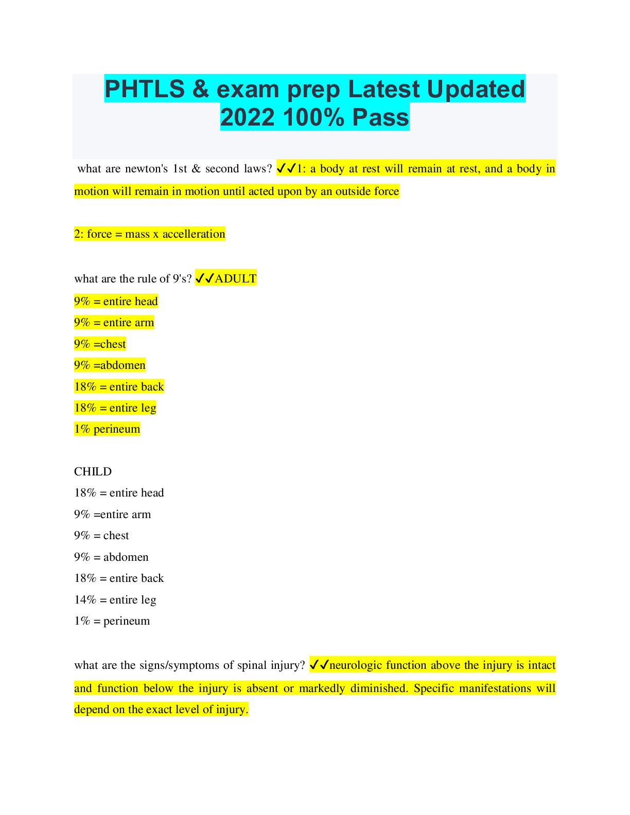 PHTLS & exam prep Latest Updated 2022 100% Pass - Scholarfriends