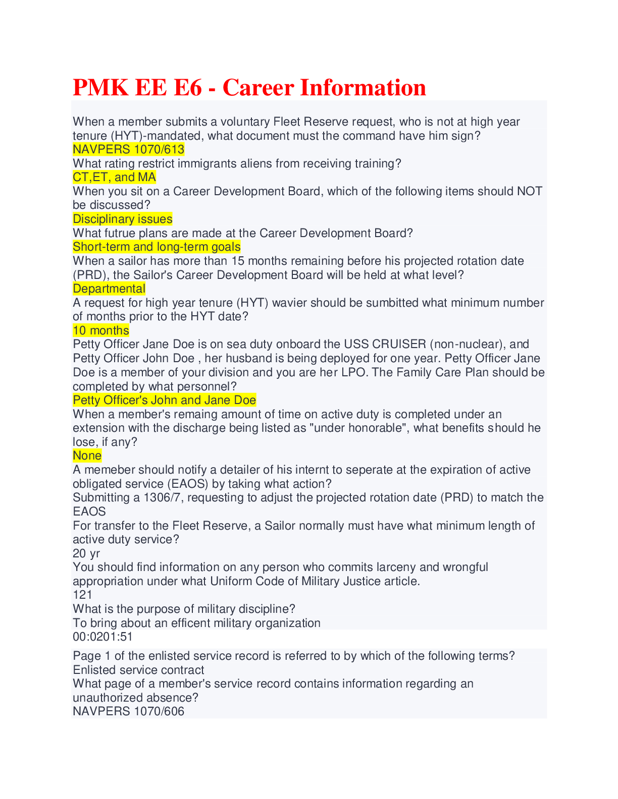 PMK EE E6 - Career Information Latest Update Questions And Answers ...