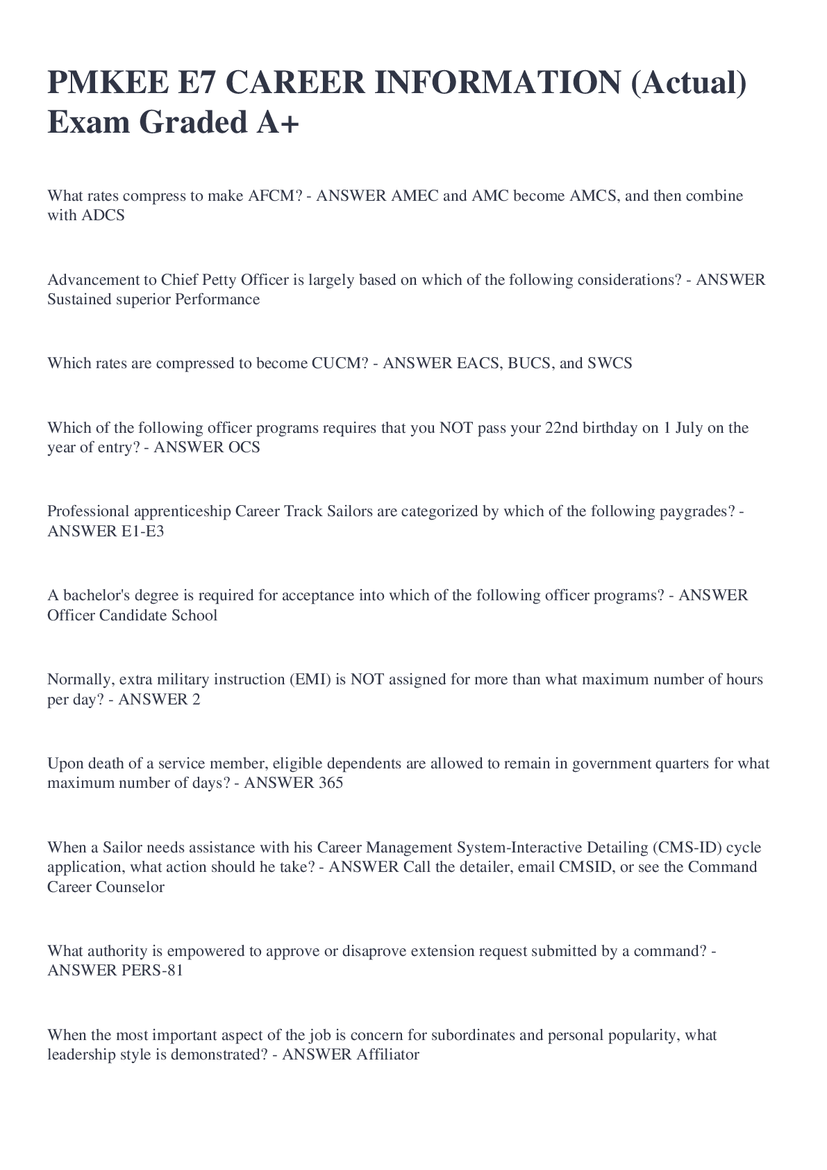 PMKEE E7 CAREER INFORMATION (Actual) Exam Graded A+ – Scholarfriends ...