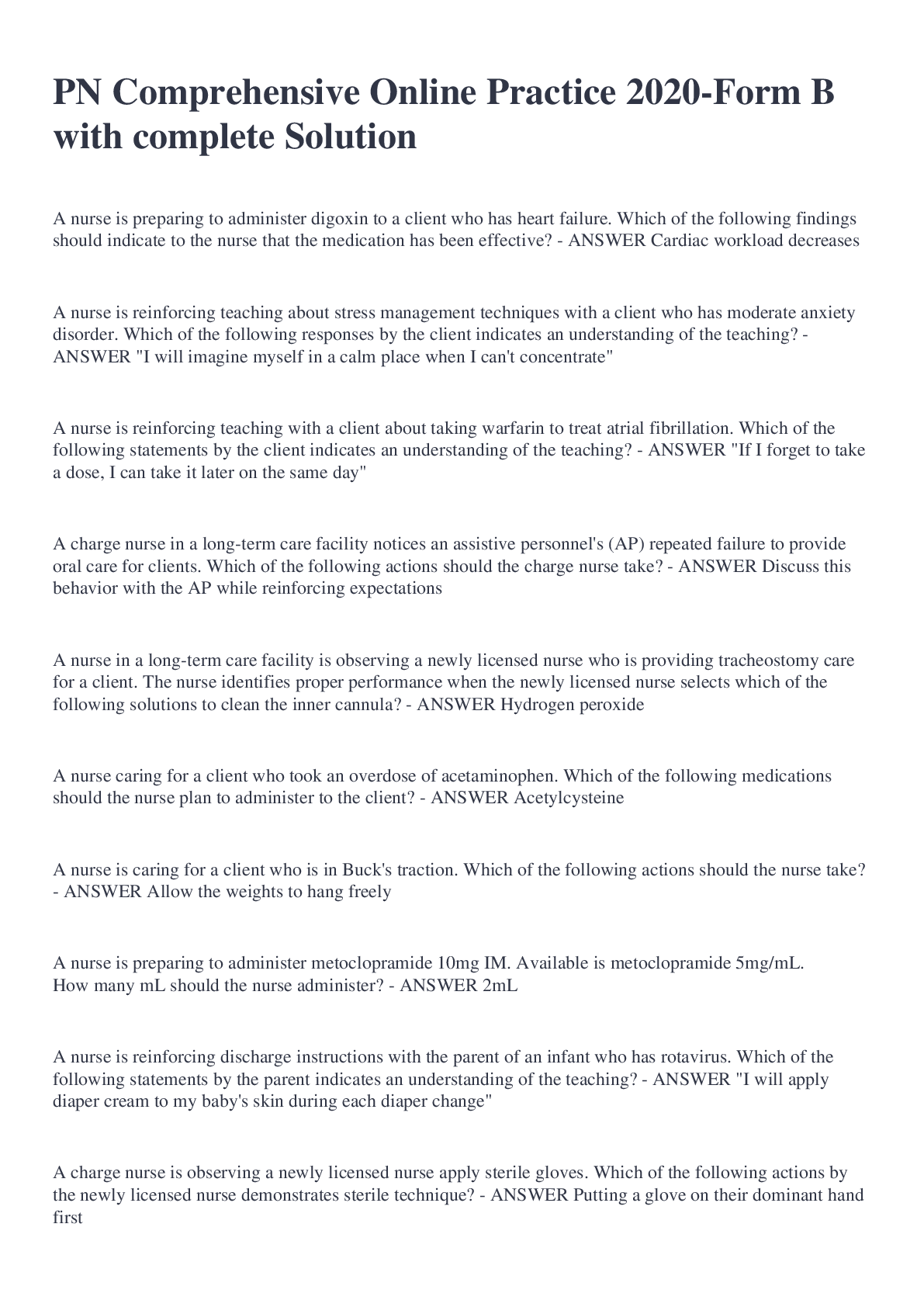 PN Comprehensive Online Practice 2020-Form B with complete Solution ...