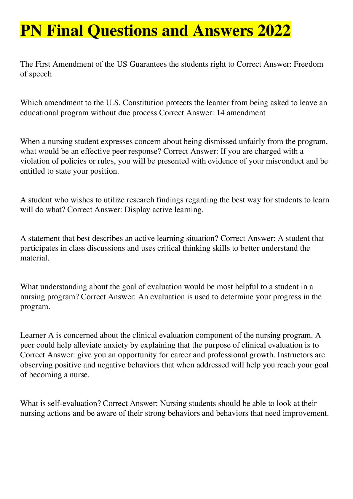 PN Final Questions and Answers 2022 - Scholarfriends