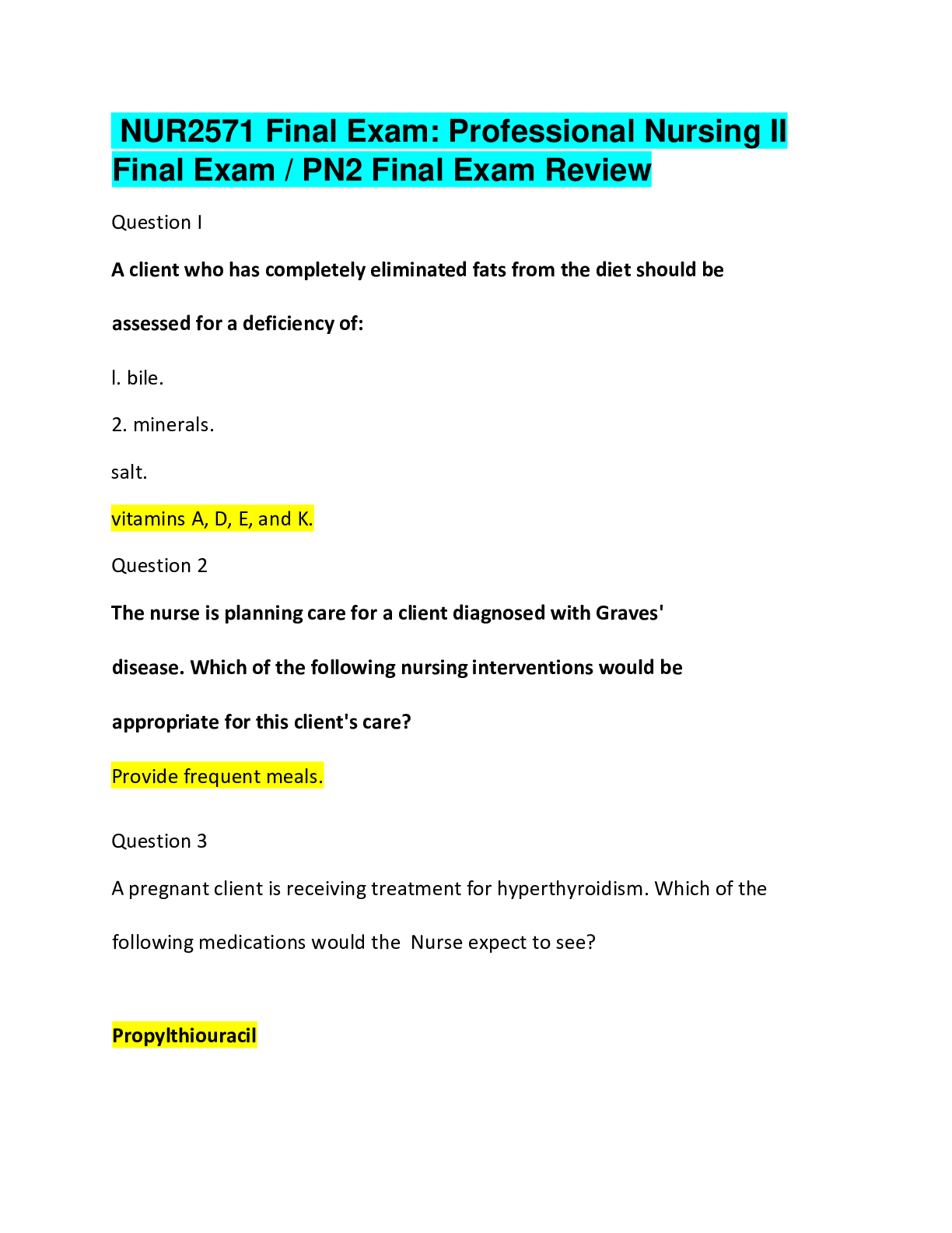 NUR 2571 / NUR2571 Final Exam: Professional Nursing II Final Exam / PN2 ...
