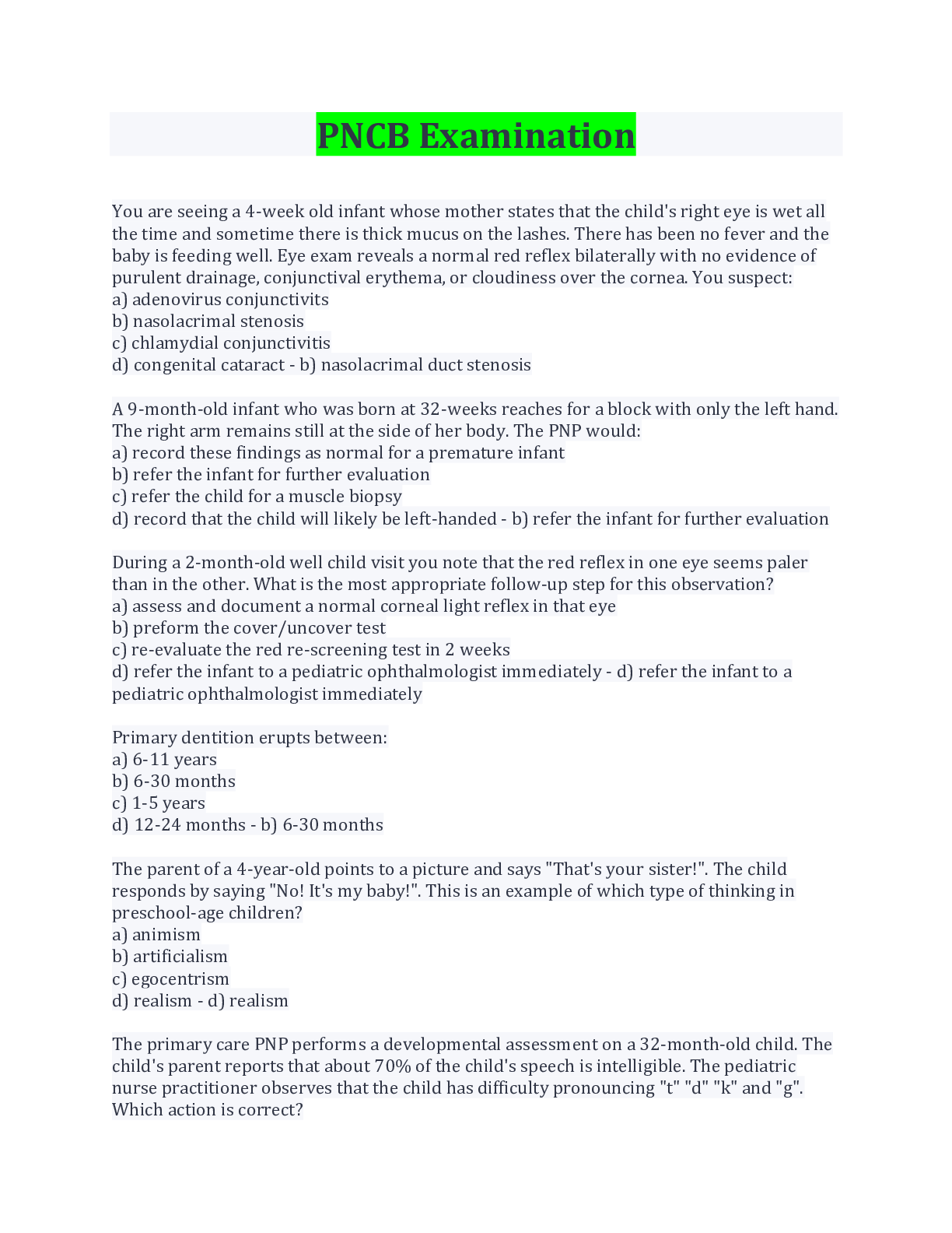 PNCB Examination Questions And Answers Latest Update With Complete ...