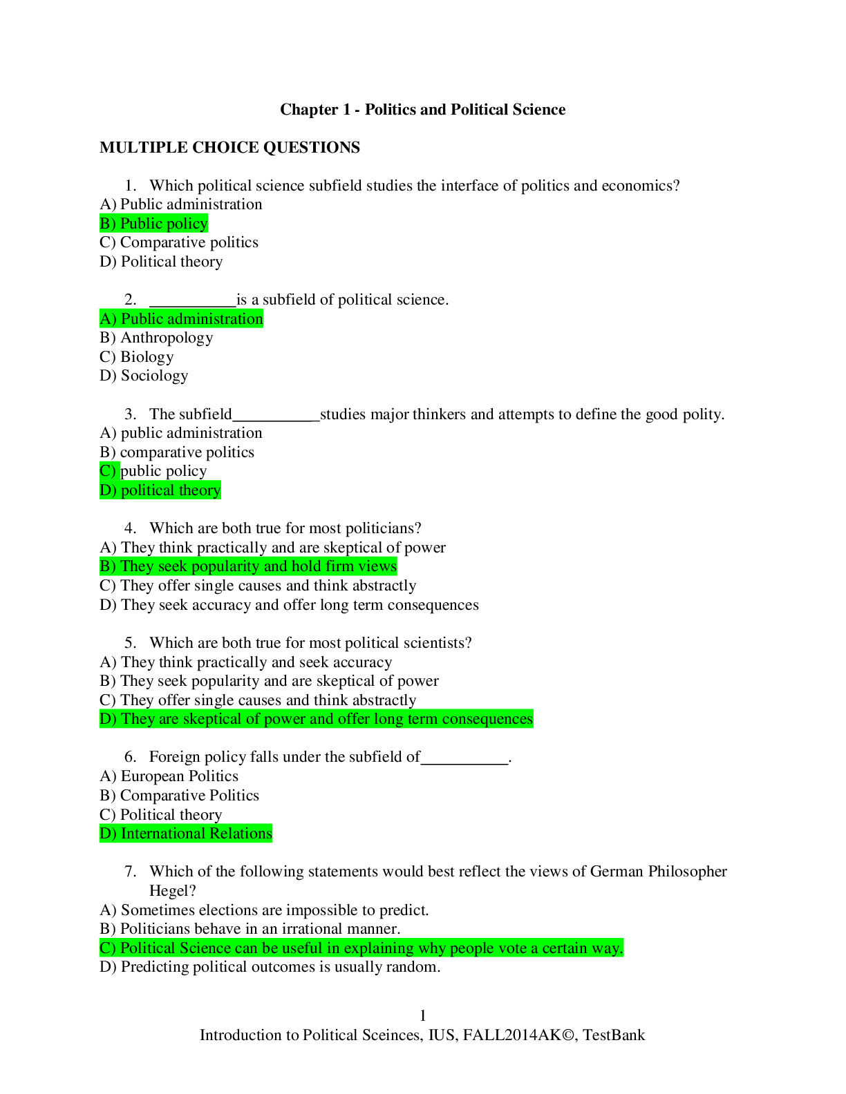 Politics and Political Science Exam: Questions with Answers LATEST 2020 ...