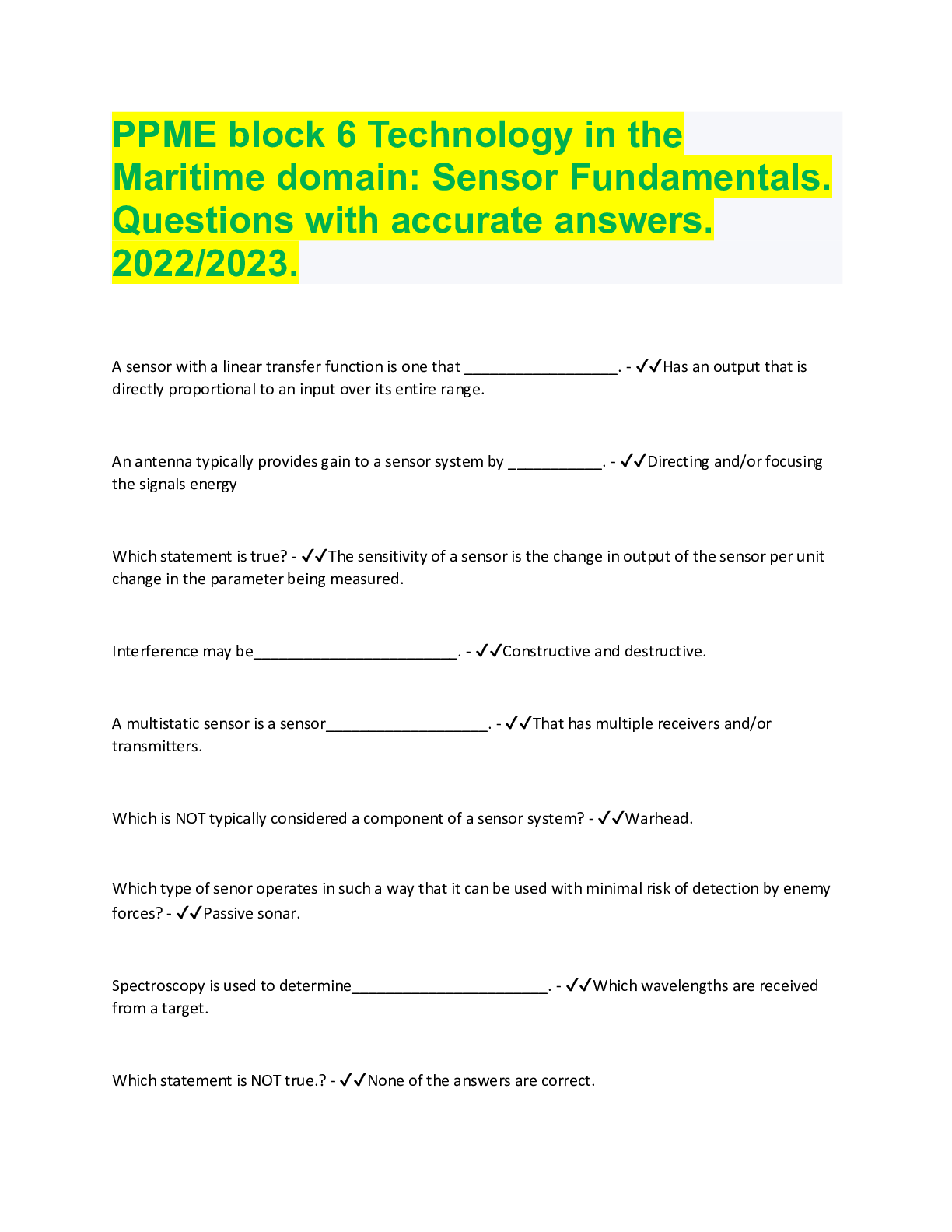 PPME block 6 Technology in the Maritime domain: Sensor Fundamentals ...