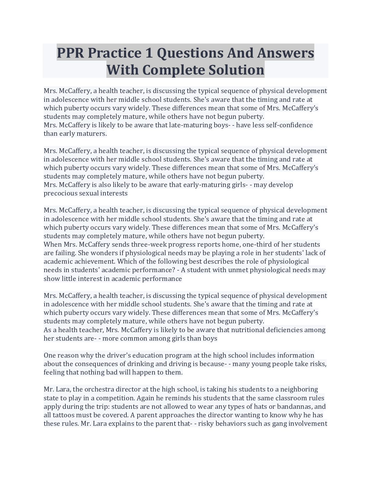 PPR Practice 1 Questions And Answers With Complete Solution ...