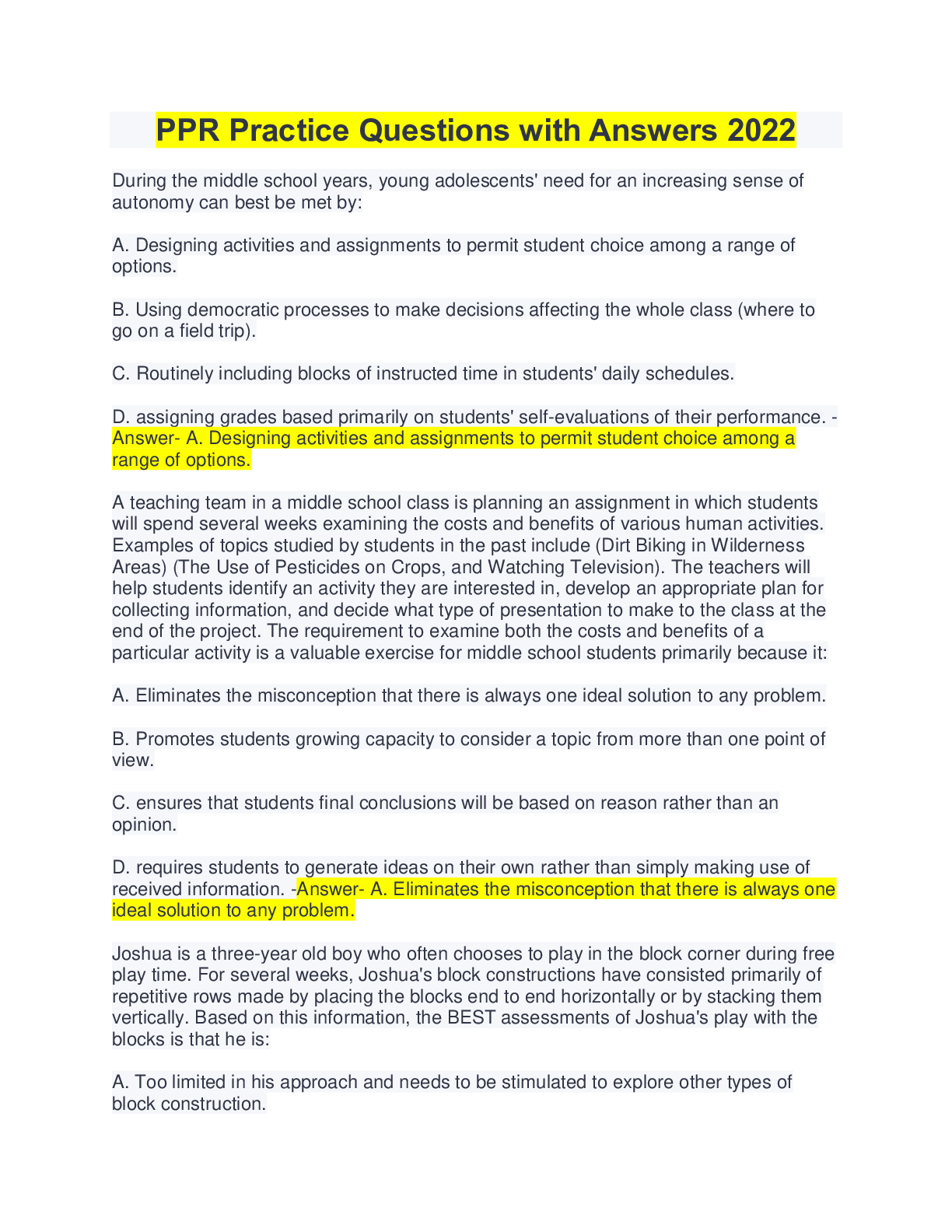 PPR Practice Questions with Answers 2022 - Scholarfriends