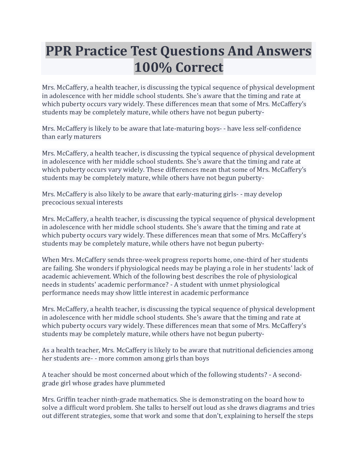 PPR Practice Test Questions And Answers 100% Correct - Scholarfriends