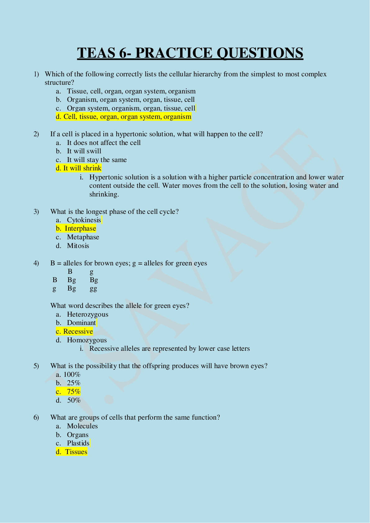 TEAS 6- PRACTICE QUESTIONS - Scholarfriends