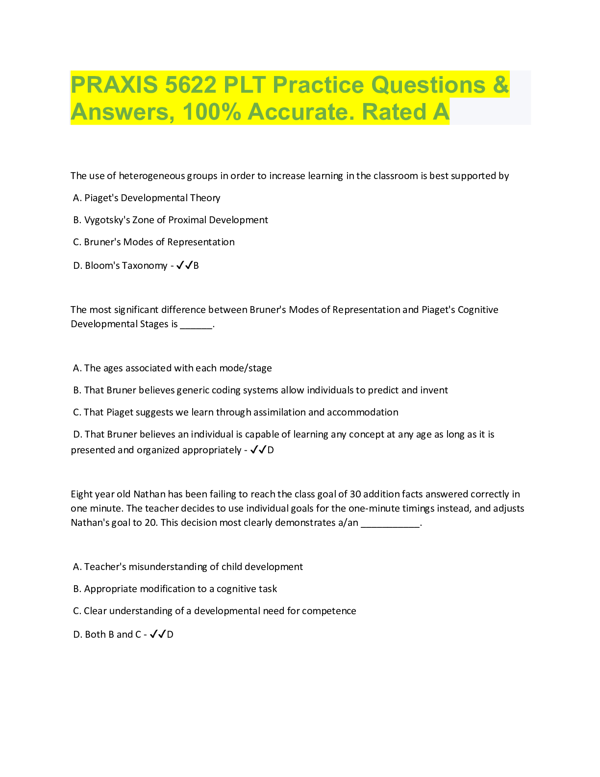 PRAXIS 5622 PLT Practice Questions - Scholarfriends