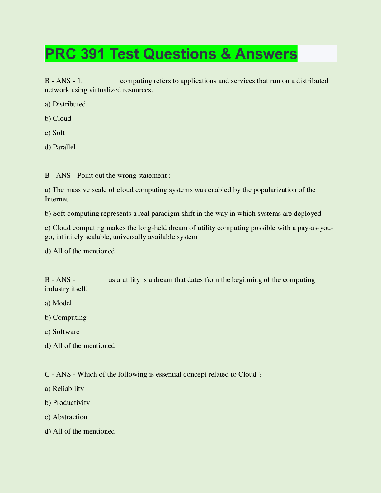 PRC 391 Test Questions & Answers | 60 Questions with 100% Correct ...