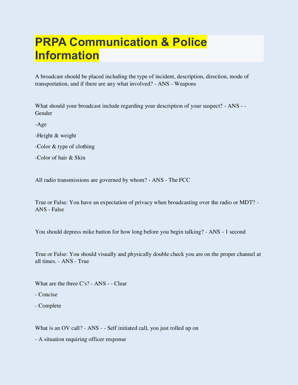PRPA Communication & Police Information | ScholarFriends