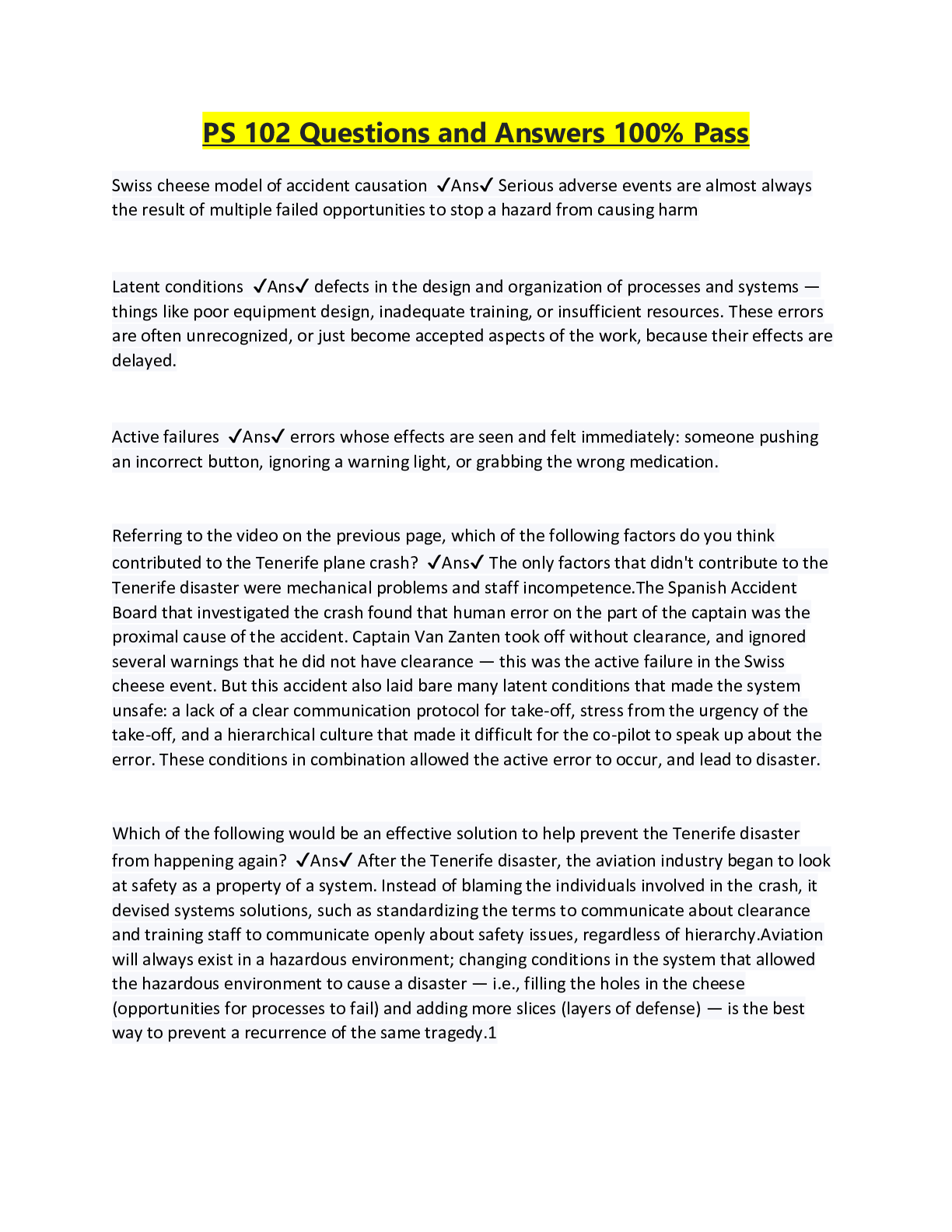 PS 102 Questions and Answers 100% Pass - Scholarfriends