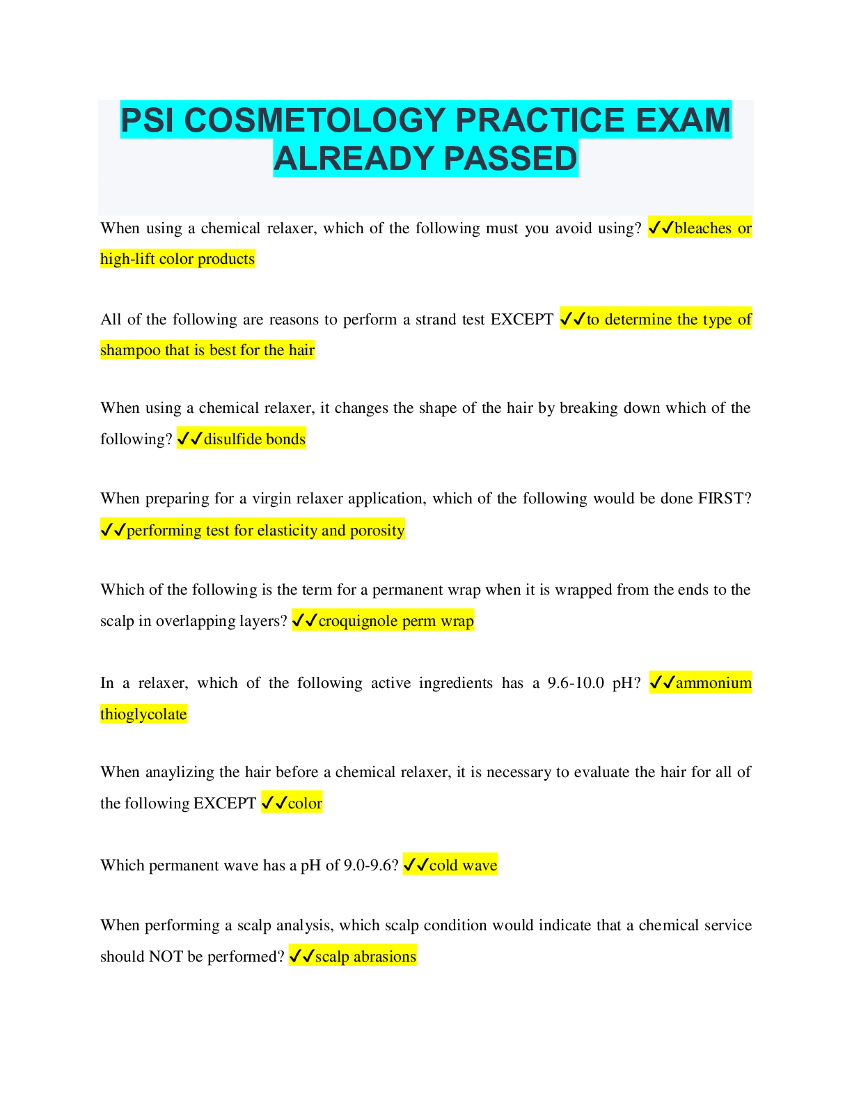 PSI COSMETOLOGY PRACTICE EXAM ALREADY PASSED – Scholarfriends ...