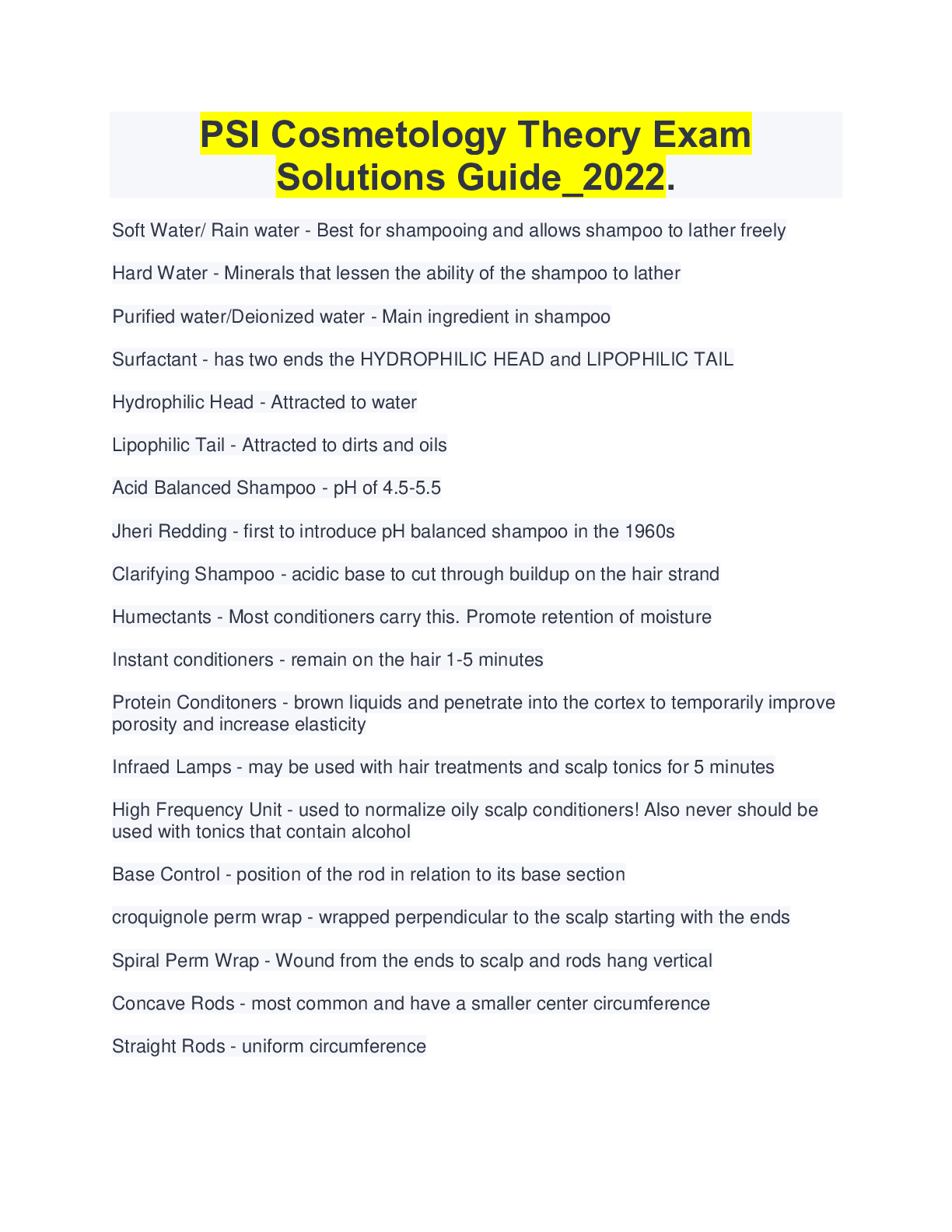 PSI Cosmetology Theory Exam Complete Solution's Guide. | ScholarFriends
