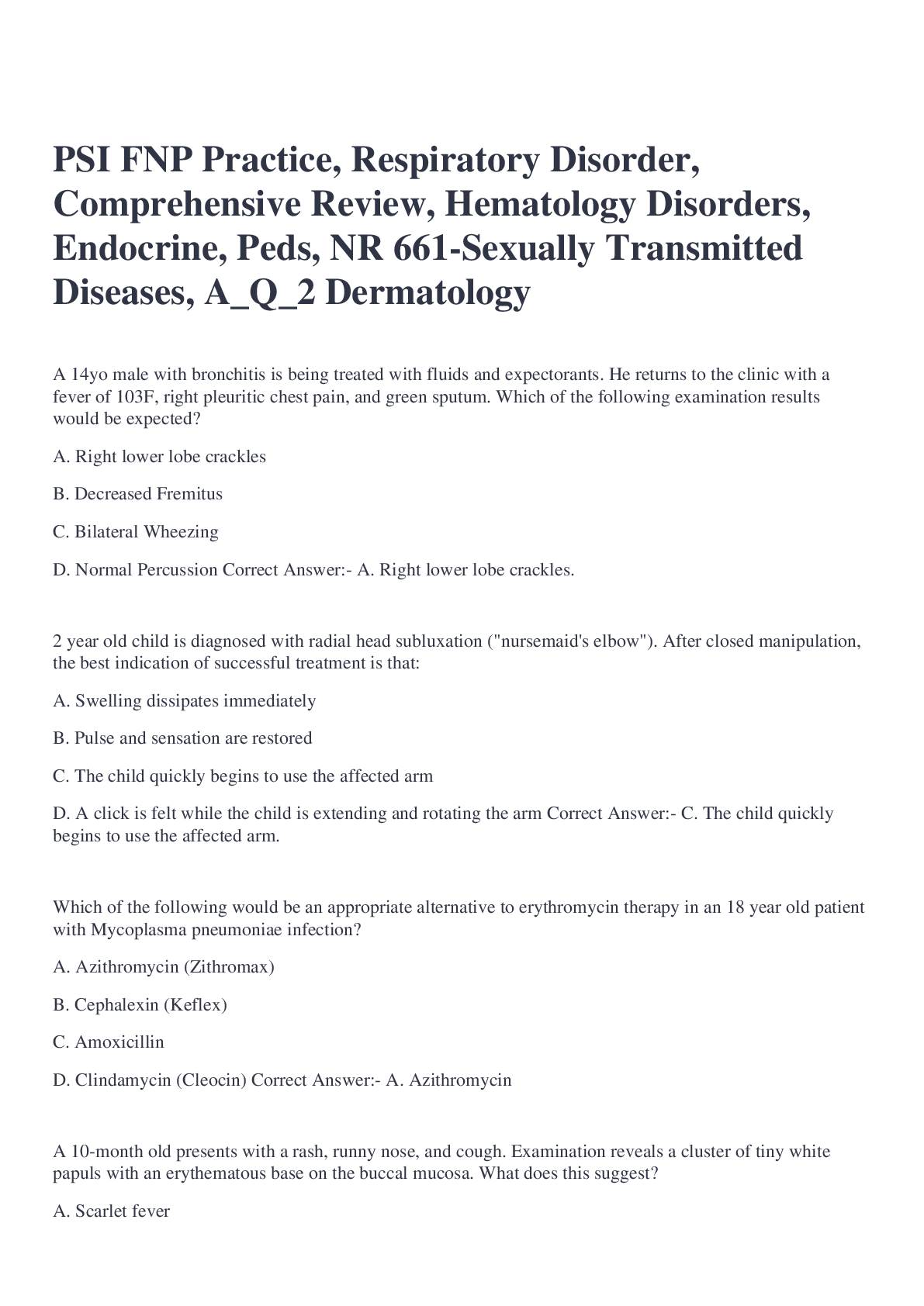 PSI FNP Practice, Respiratory Disorder, Comprehensive Review ...