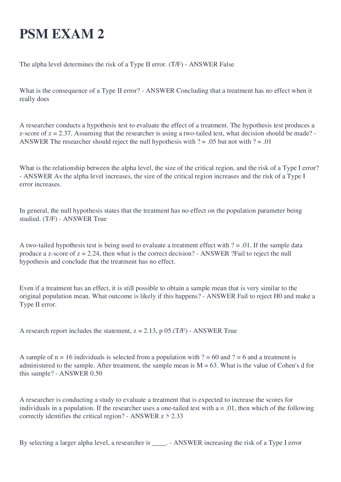 PSM EXAM 2 Solved questions - Scholarfriends