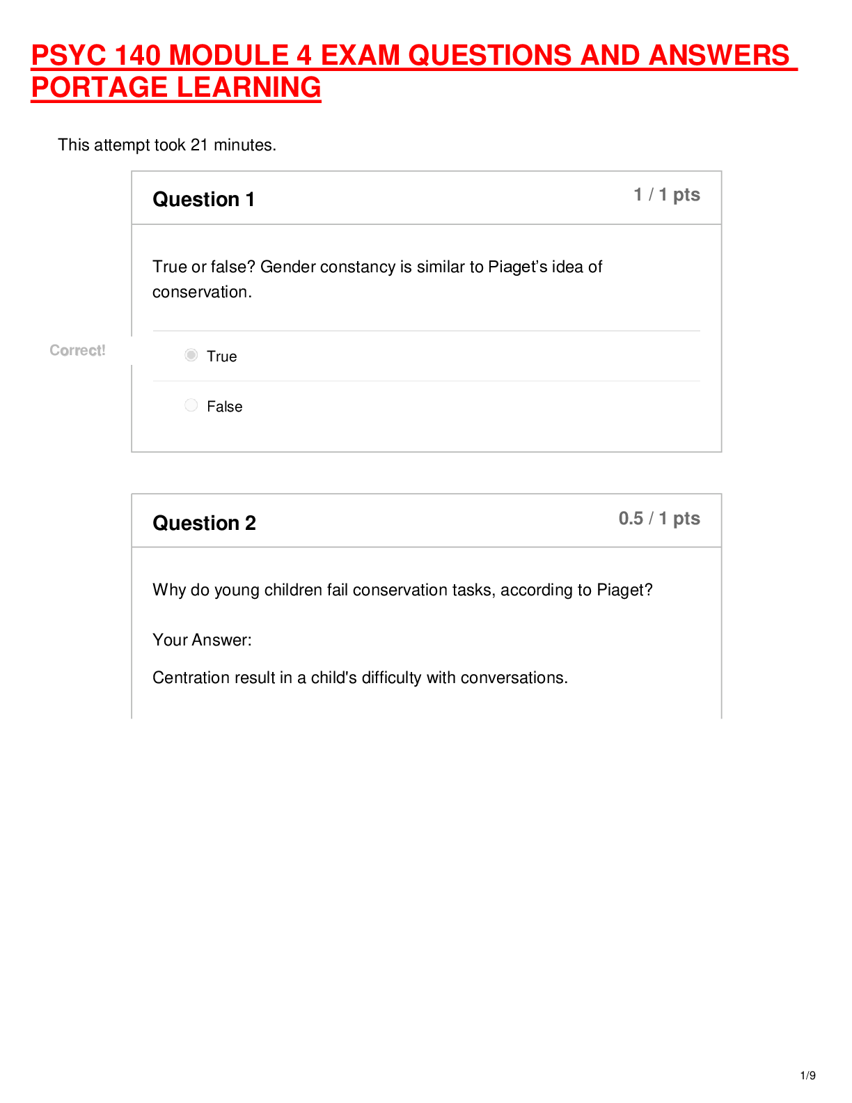 PSYC 140 MODULE 4 EXAM QUESTIONS AND ANSWERS PORTAGE LEARNING ...