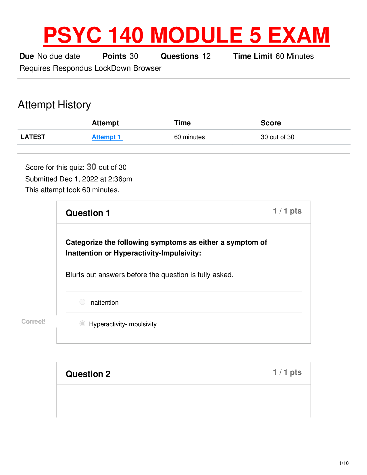PSYC 140 MODULE 5 EXAM QUESTIONS AND ANSWERS PORTAGE LEARNING ...