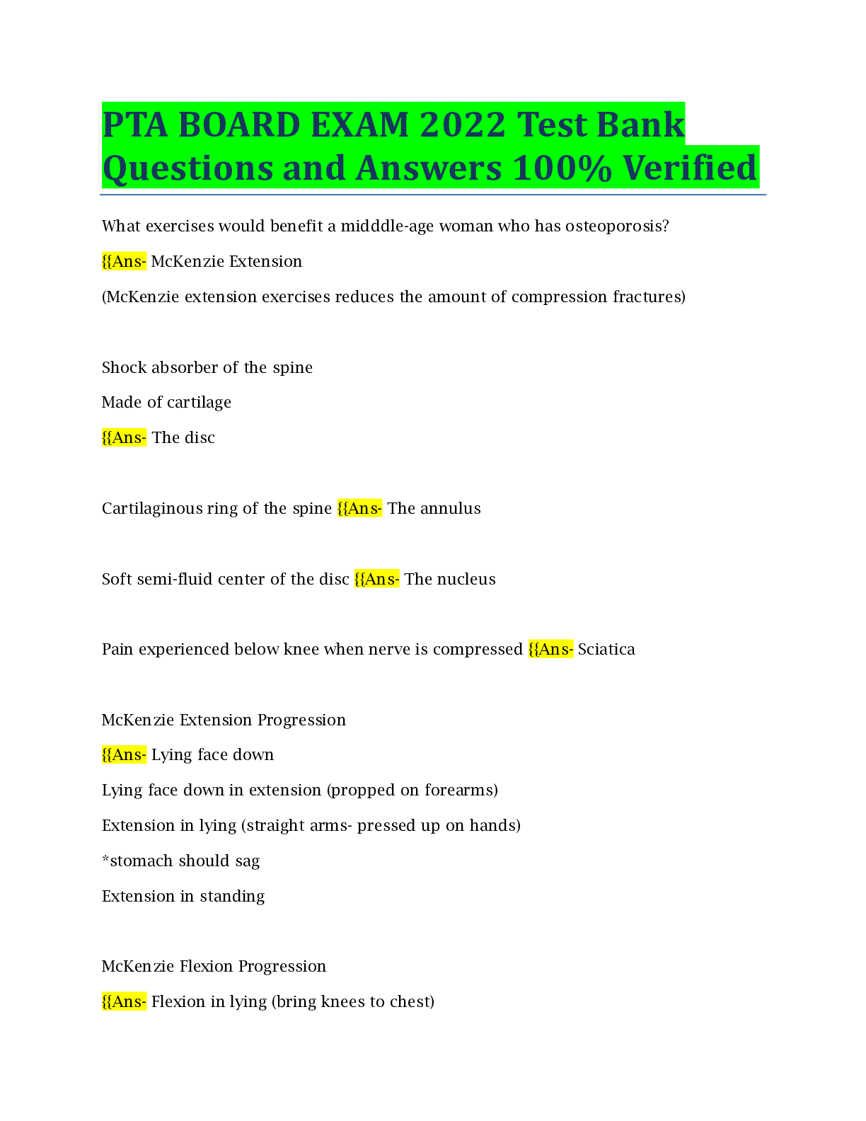 PTA BOARD EXAM 2022 Test Bank Questions and Answers 100% Verified ...