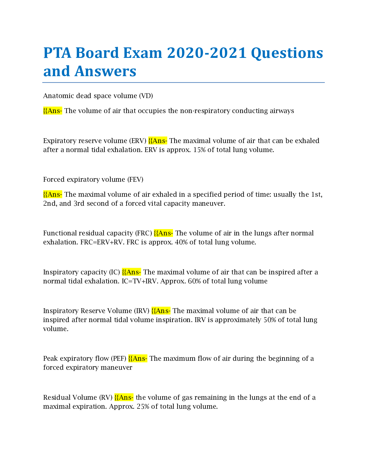 PTA Board Exam 2020-2021 Questions and Answers - Scholarfriends