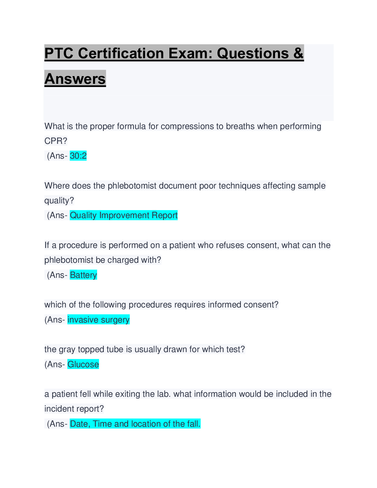 PTC Certification Exam: Questions & Answers; Latest Updated A+ Solution ...