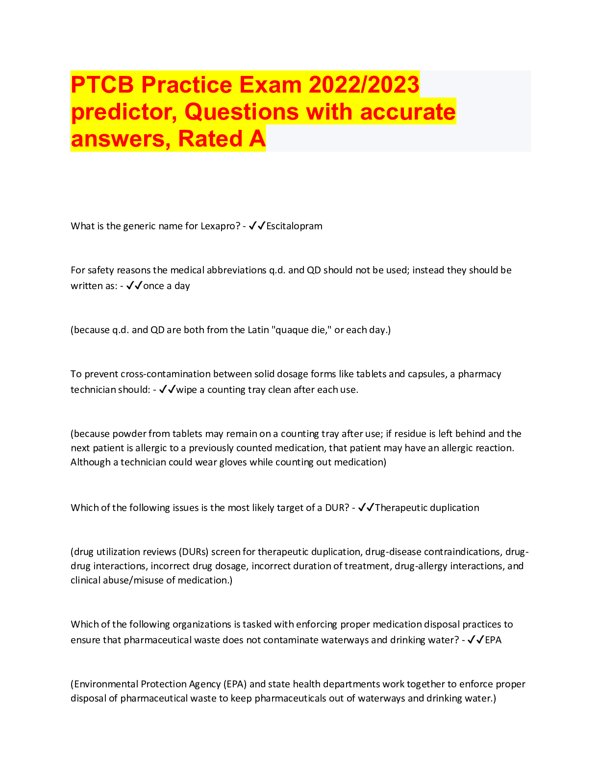 PTCB Practice Exam 2021-2022 - Scholarfriends