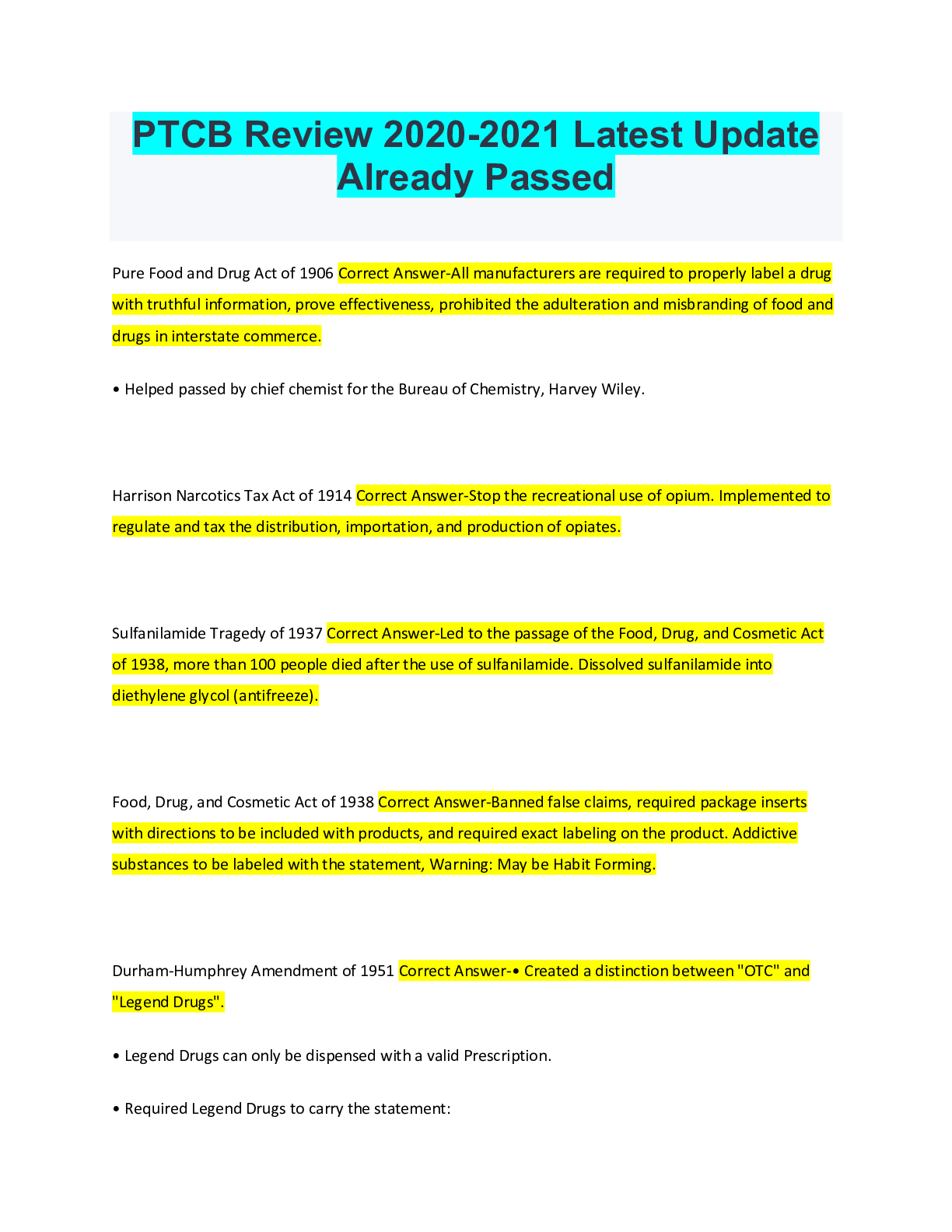 PTCB Review 2020-2021 Latest Update Already Passed - Scholarfriends