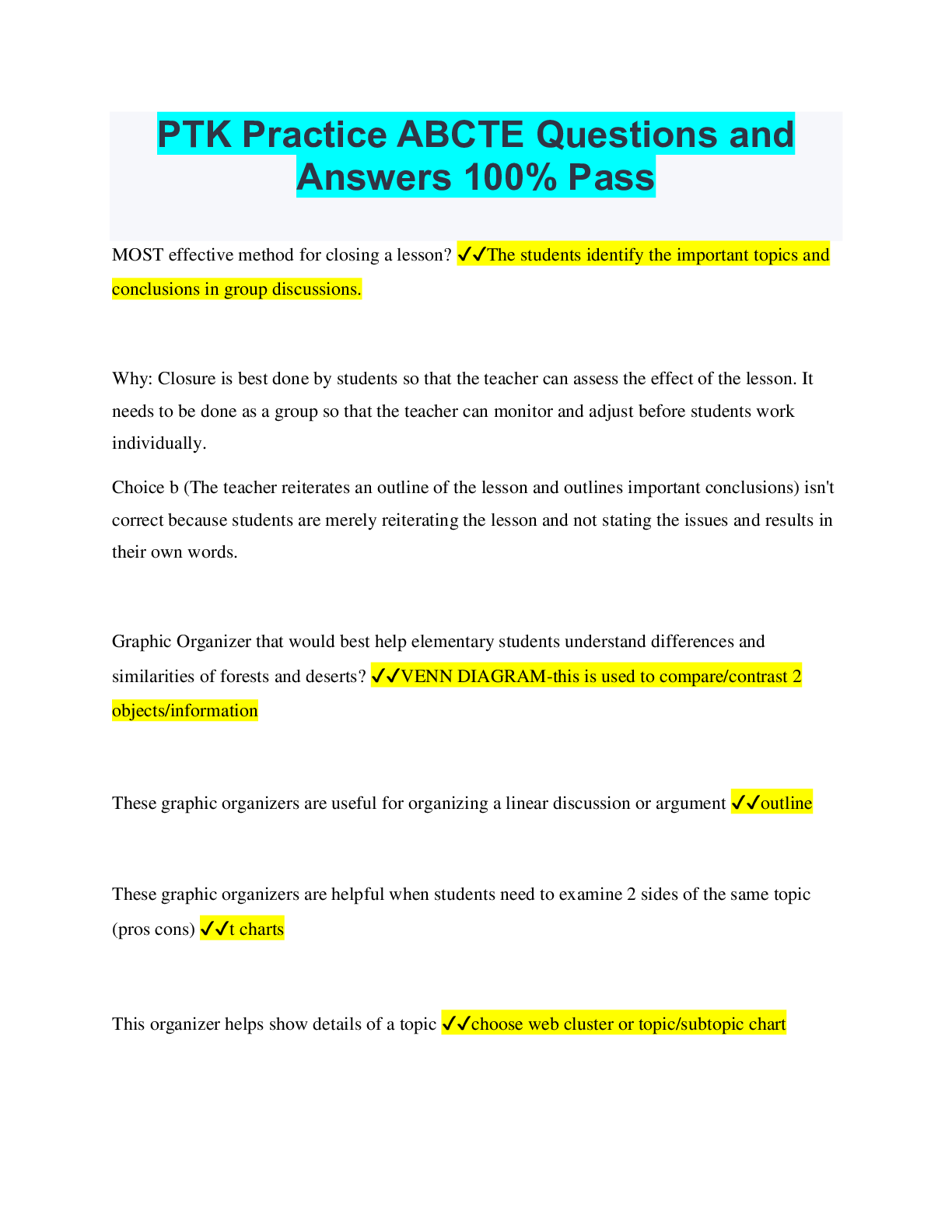 PTK Practice ABCTE Questions and Answers 100% Pass – Scholarfriends ...