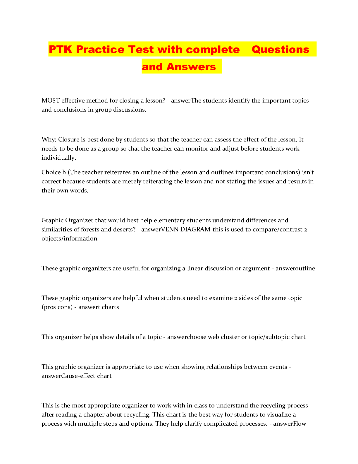 PTK Practice Test with complete Questions and Answers – Scholarfriends ...